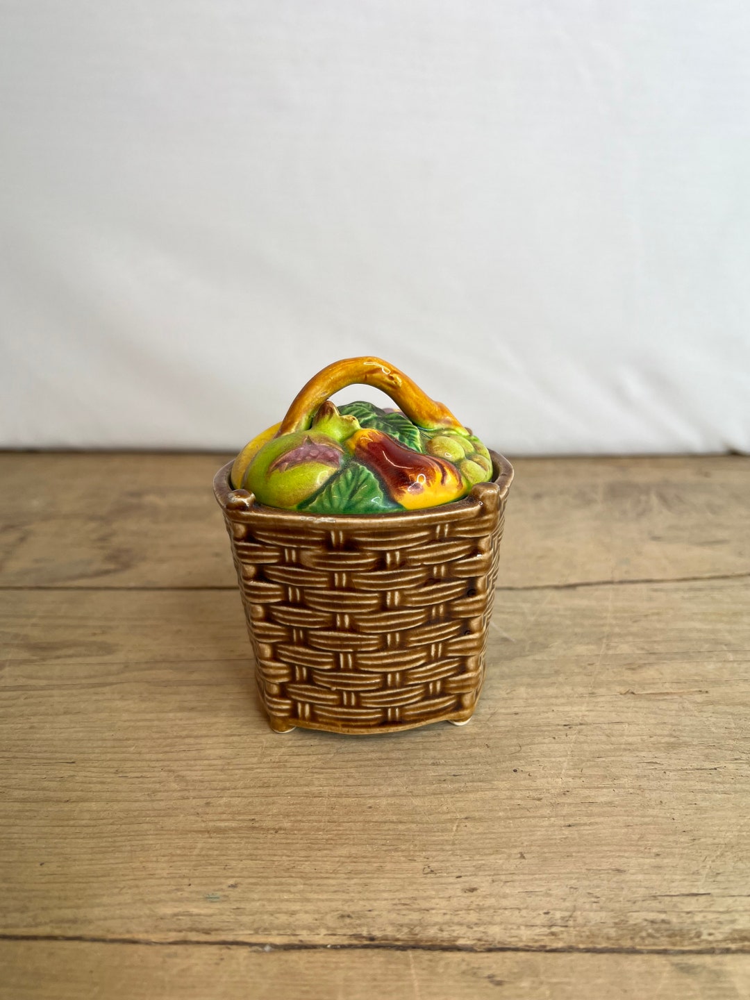 Vintage Marutomo Ware Made in Japan Brown Basket Round Shaped Sugar ...