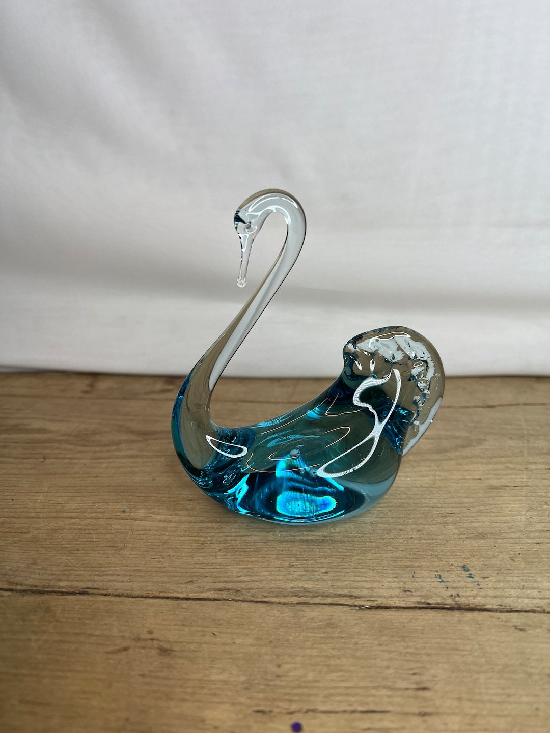Vintage Aqua Blue Glass Swan Paperweight / Ornament. in Good Condition ...