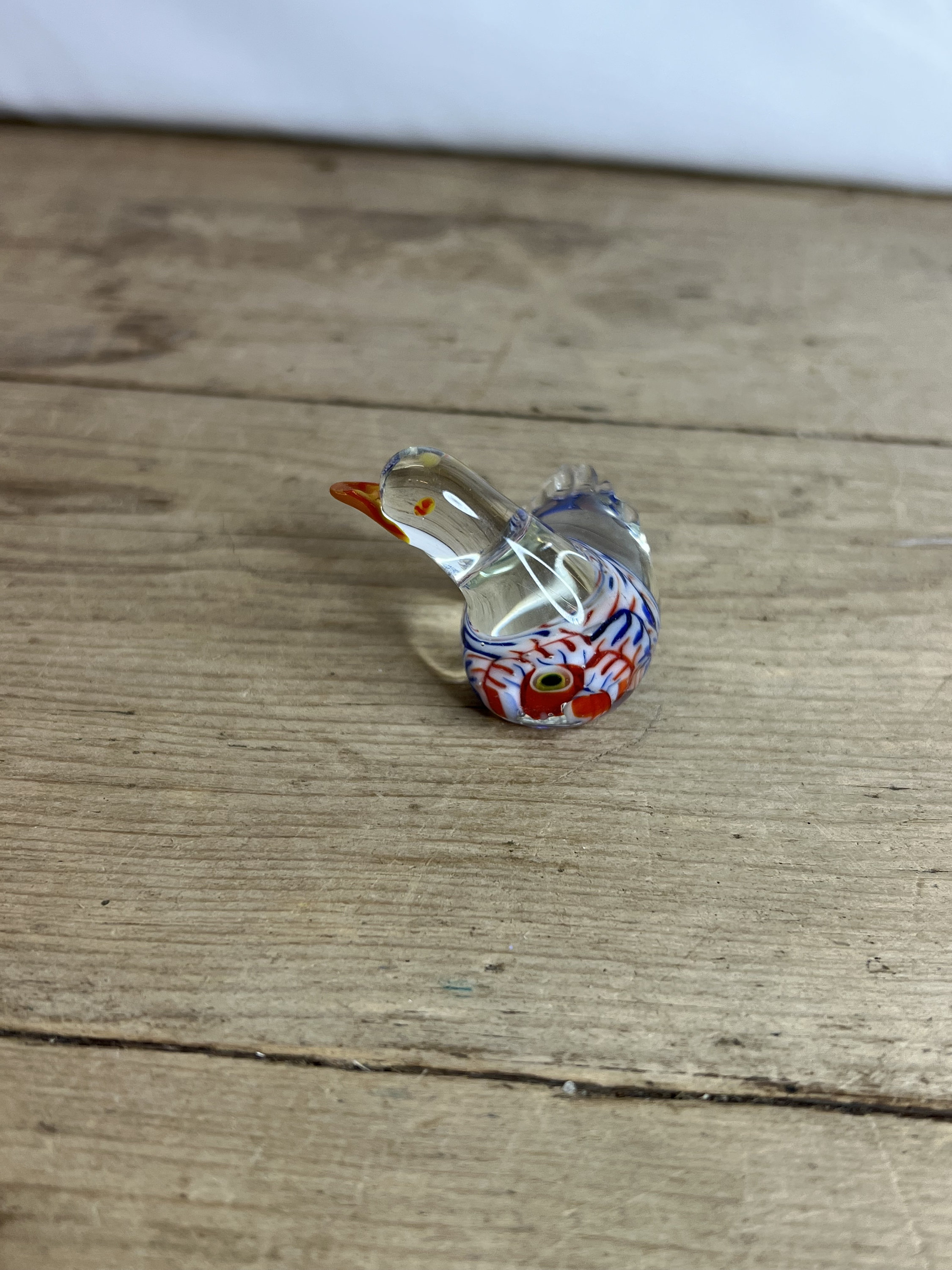 Vintage Glass Duck / Bird Paperweight With Red, Yellow, Blue and White ...