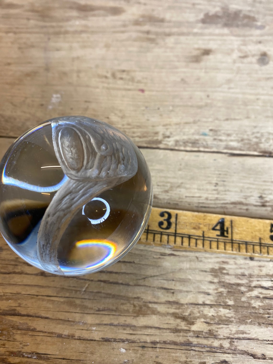 Vintage Round Clear Glass Paperweight With Rustic Etched Bird to the ...
