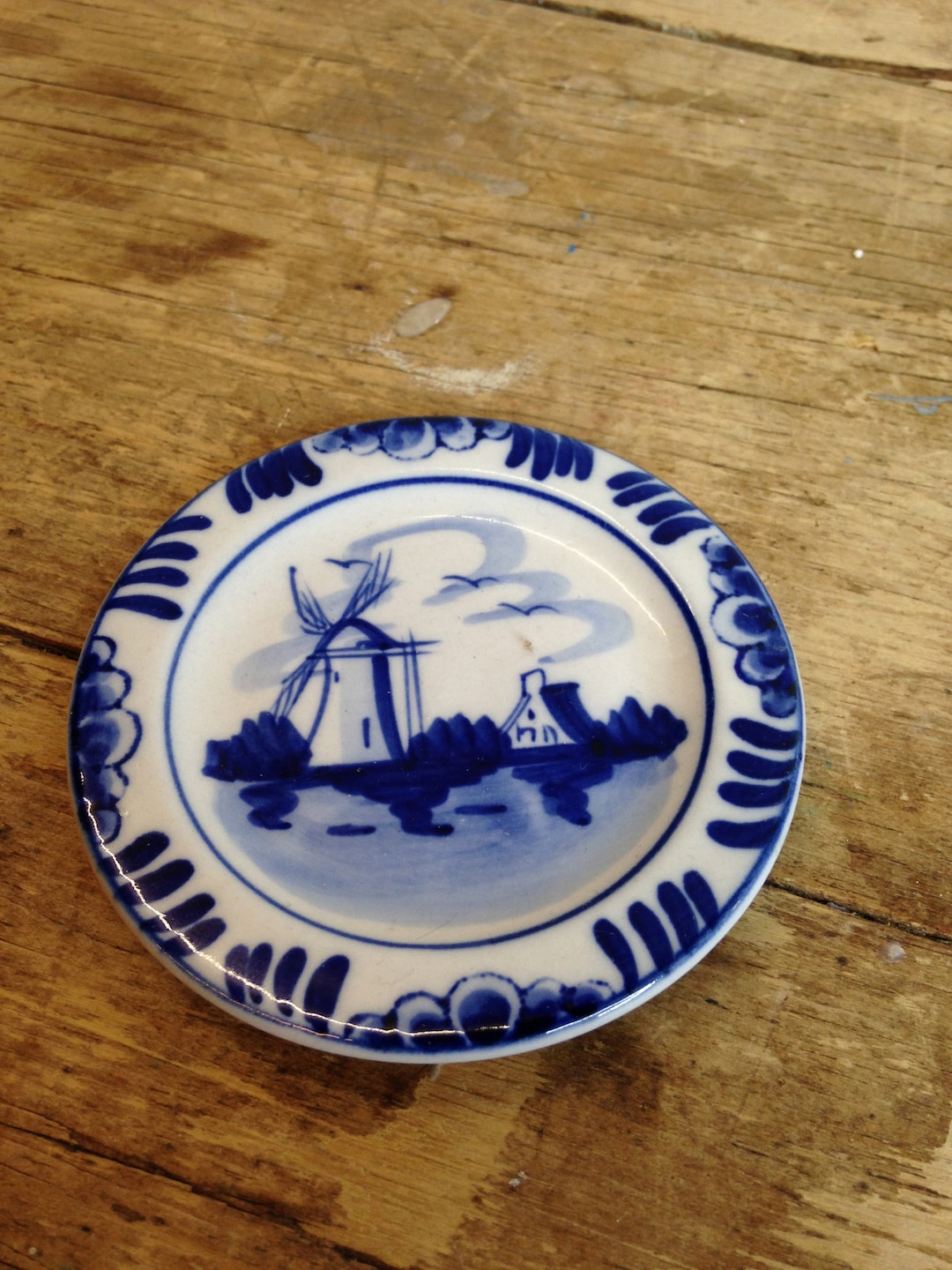 Vintage Delft Blue Handpainted Round Shaped Little Dish With Windmill ...