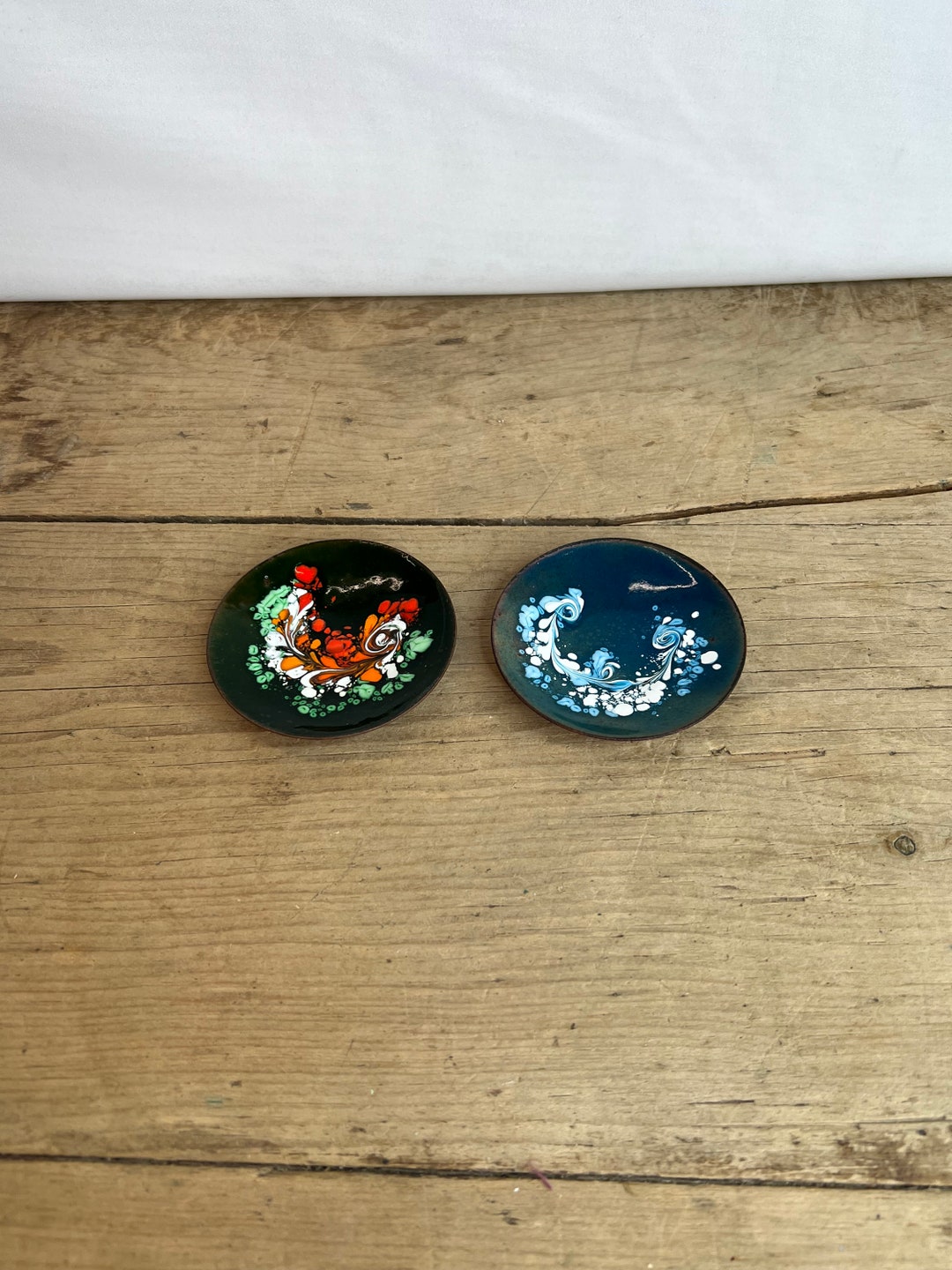 Vintage Pair of Small Copper Plate Hand Enamelled by Odyn Copr ...