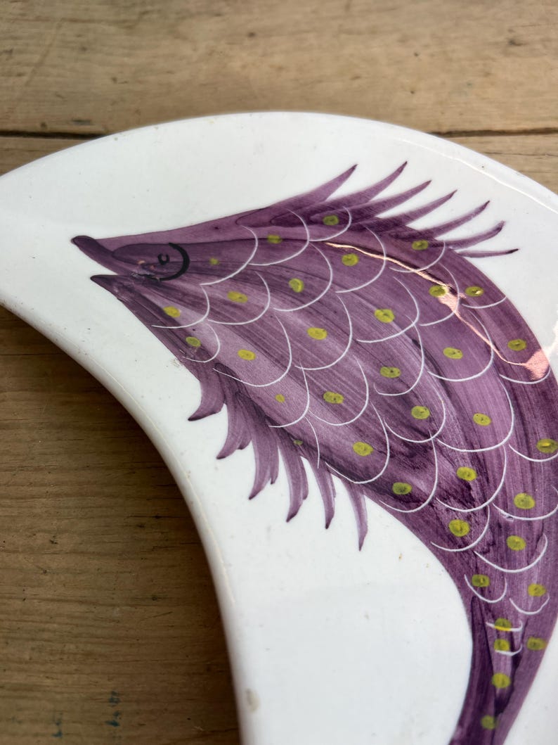 Vintage Tasca Italy Handpainted Pottery Plate Purple Fish Illustration ...