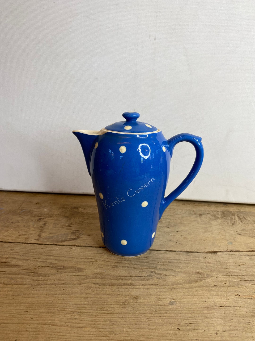 Vintage Blue Polka Dot Sandygate Pottery Hot Water / Coffee Pot kents ...