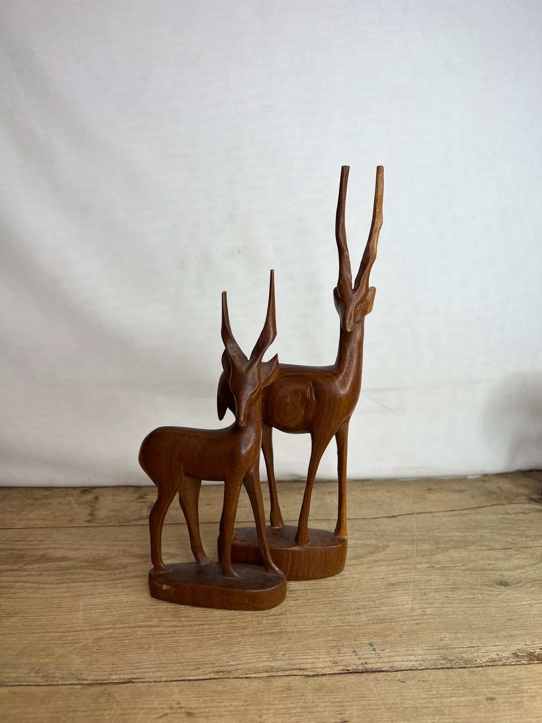 Vintage Pair of Hardwood Hand Carved Antelope Figure / Ornament. Both ...