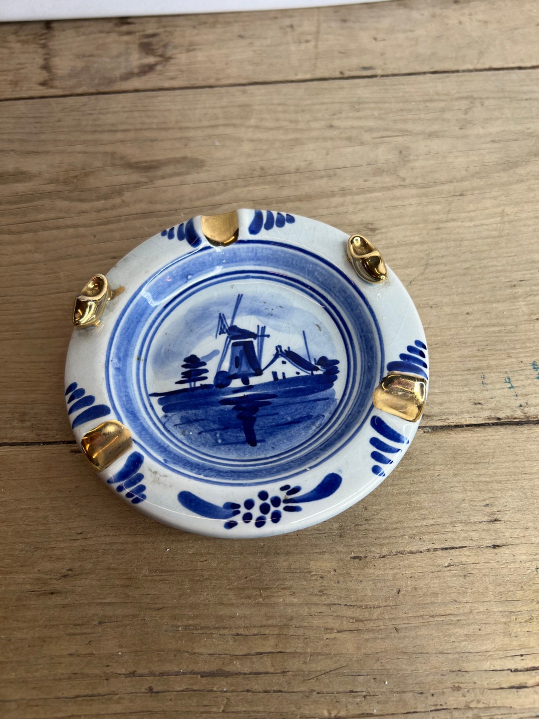 Vintage Delft Blue Handpainted Round Shaped Ashtray With Windmill ...