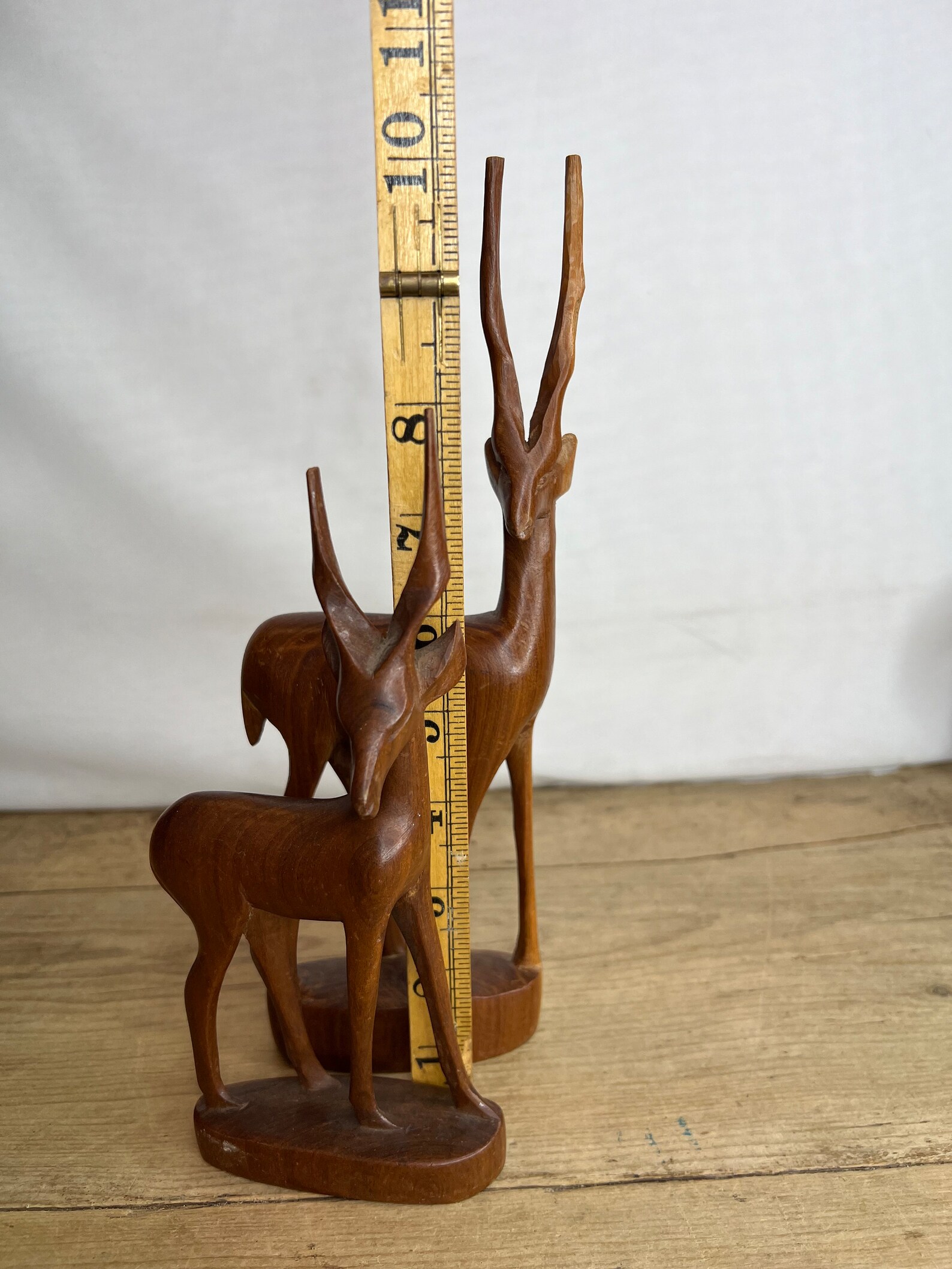 Vintage Pair of Hardwood Hand Carved Antelope Figure / Ornament. Both ...