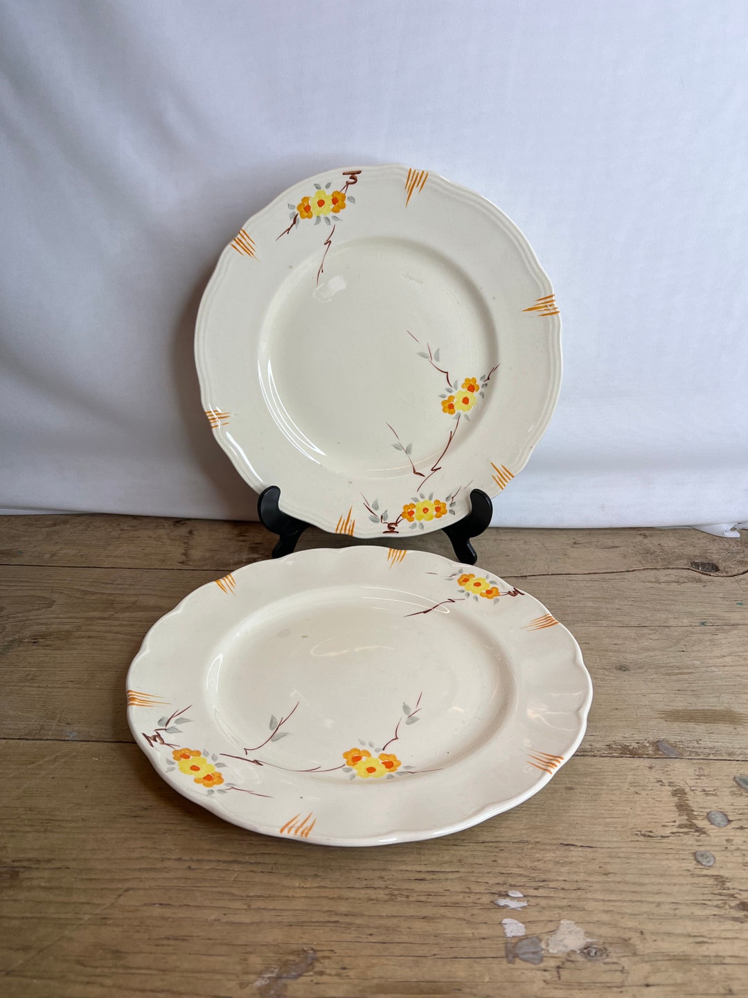 Vintage Pair of Grindley Art Deco Dinner Plates Cream With Orange ...