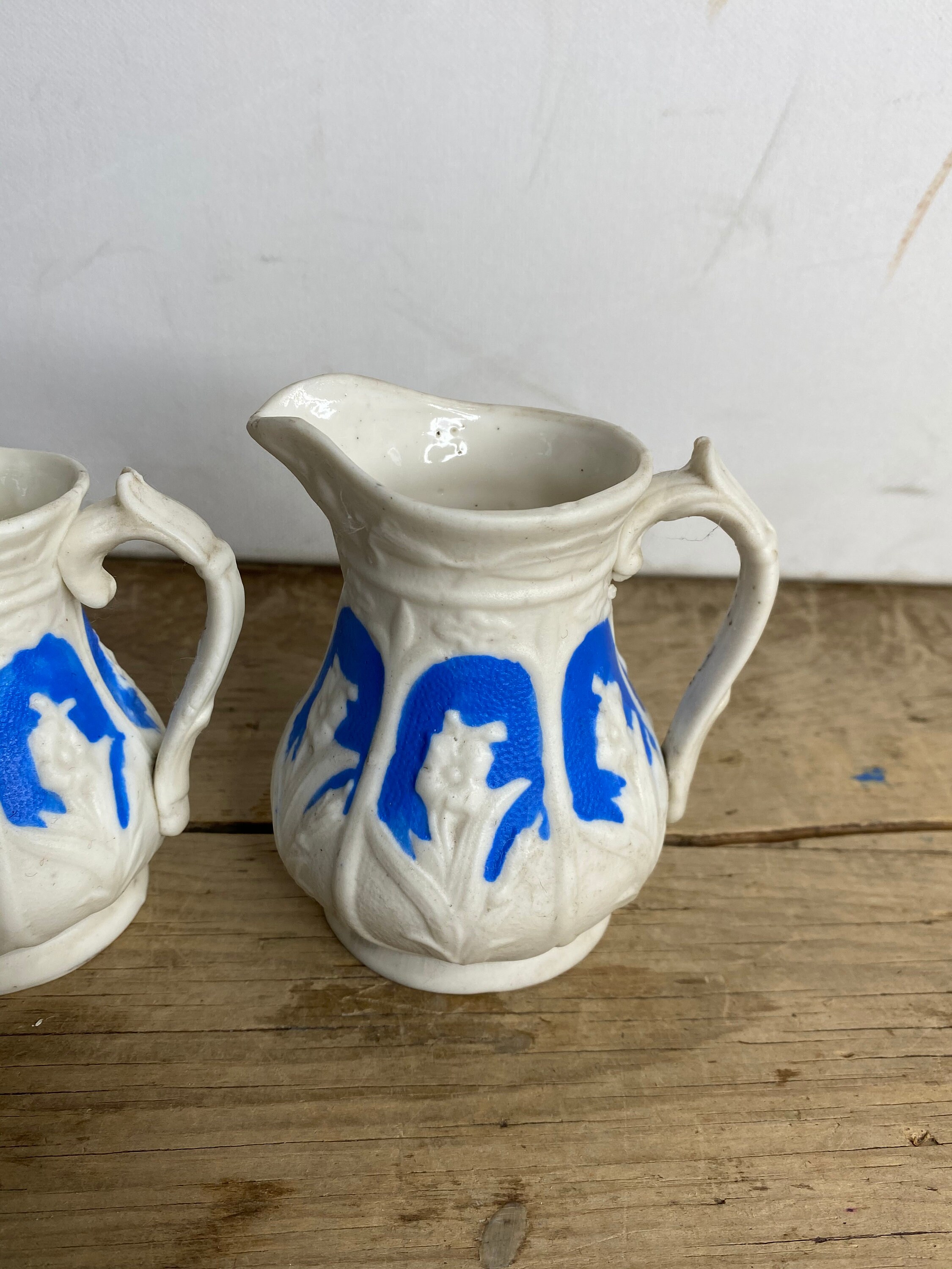 Vintage Pair of Blue and White Small Jugs With Jasperware - Etsy