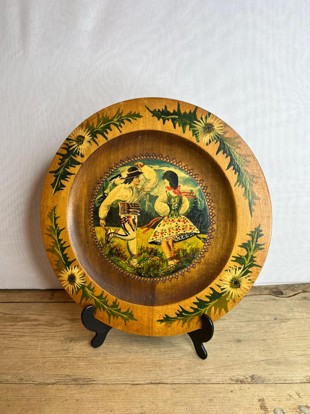 Vintage Swiss Handmade Wooden Plate With Handpainted & Carved Design ...
