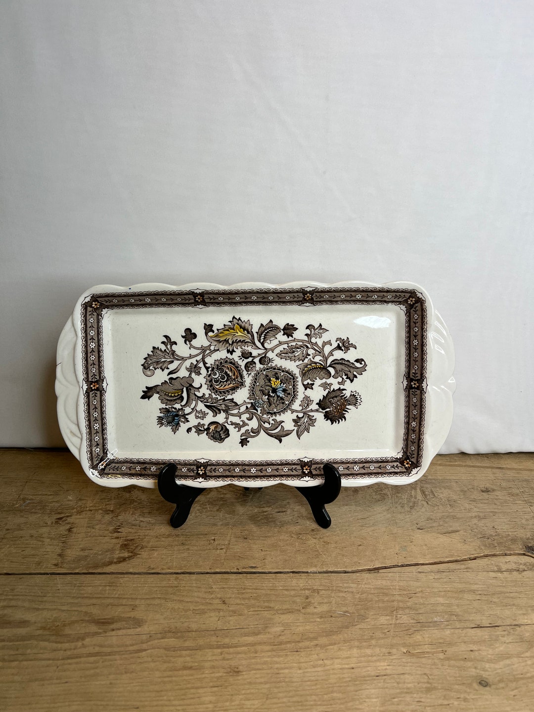 Vintage 1960's Ridgeway's Pottery Brown & White Jacobean Rectangular ...