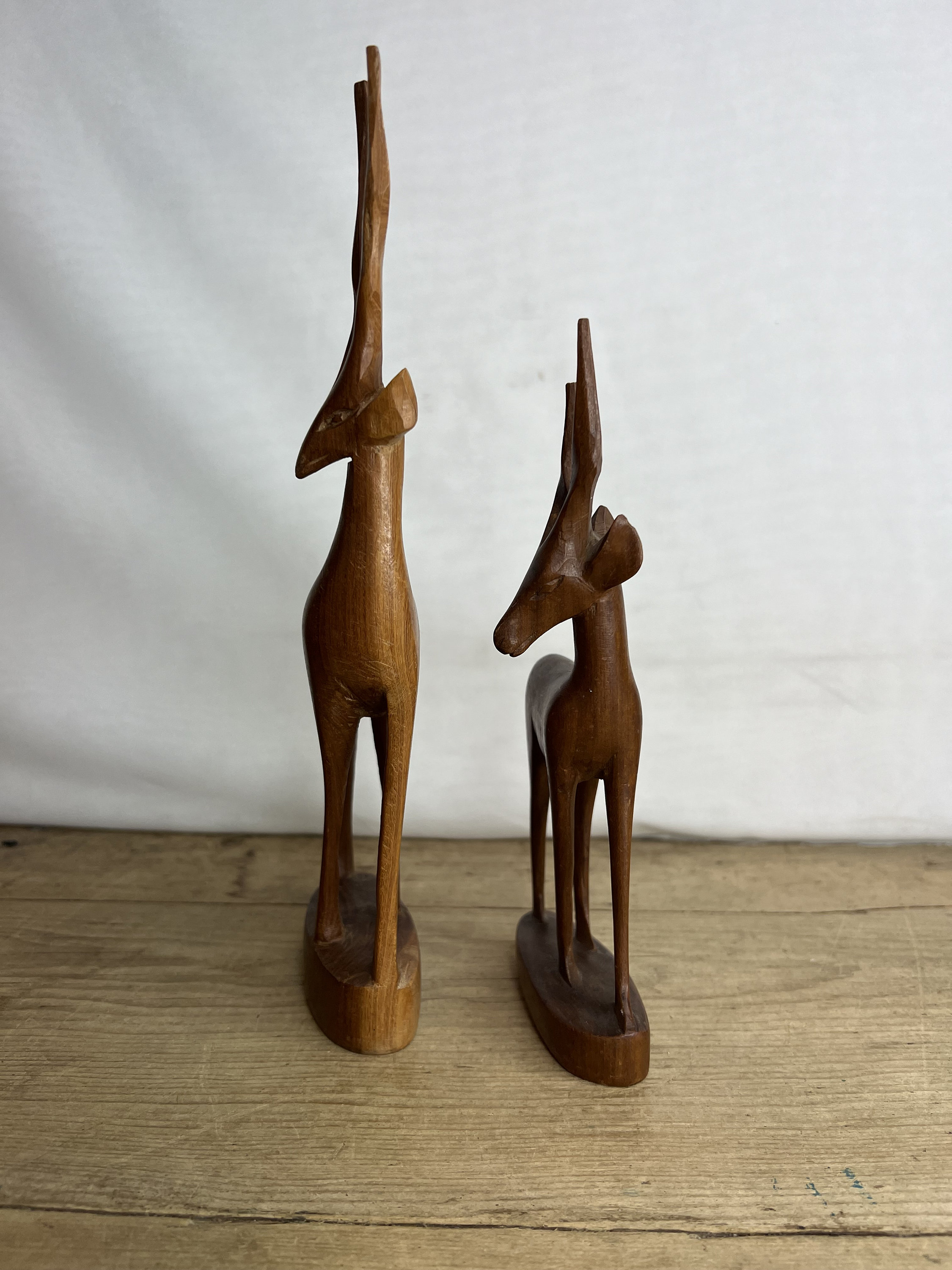 Vintage Pair of Hardwood Hand Carved Antelope Figure / Ornament. Both ...