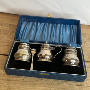 Vintage Boxed EPNS Cruet Set, Salt Pot, Pepper Shaker and Mustard Pot ...
