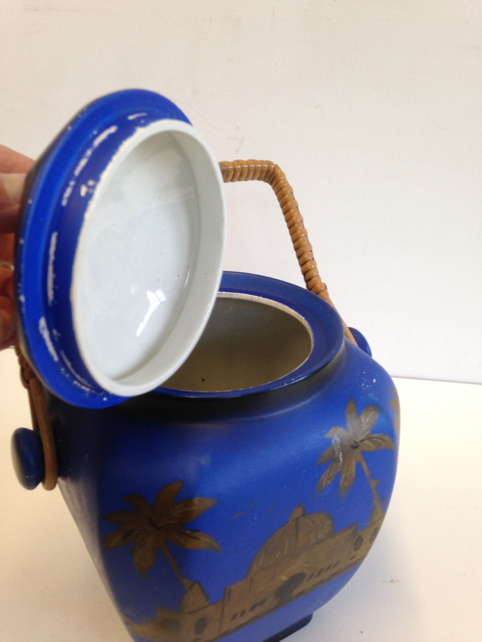 Vintage Ceramic Hand Painted Biscuit Barrel. Matt Blue With - Etsy UK