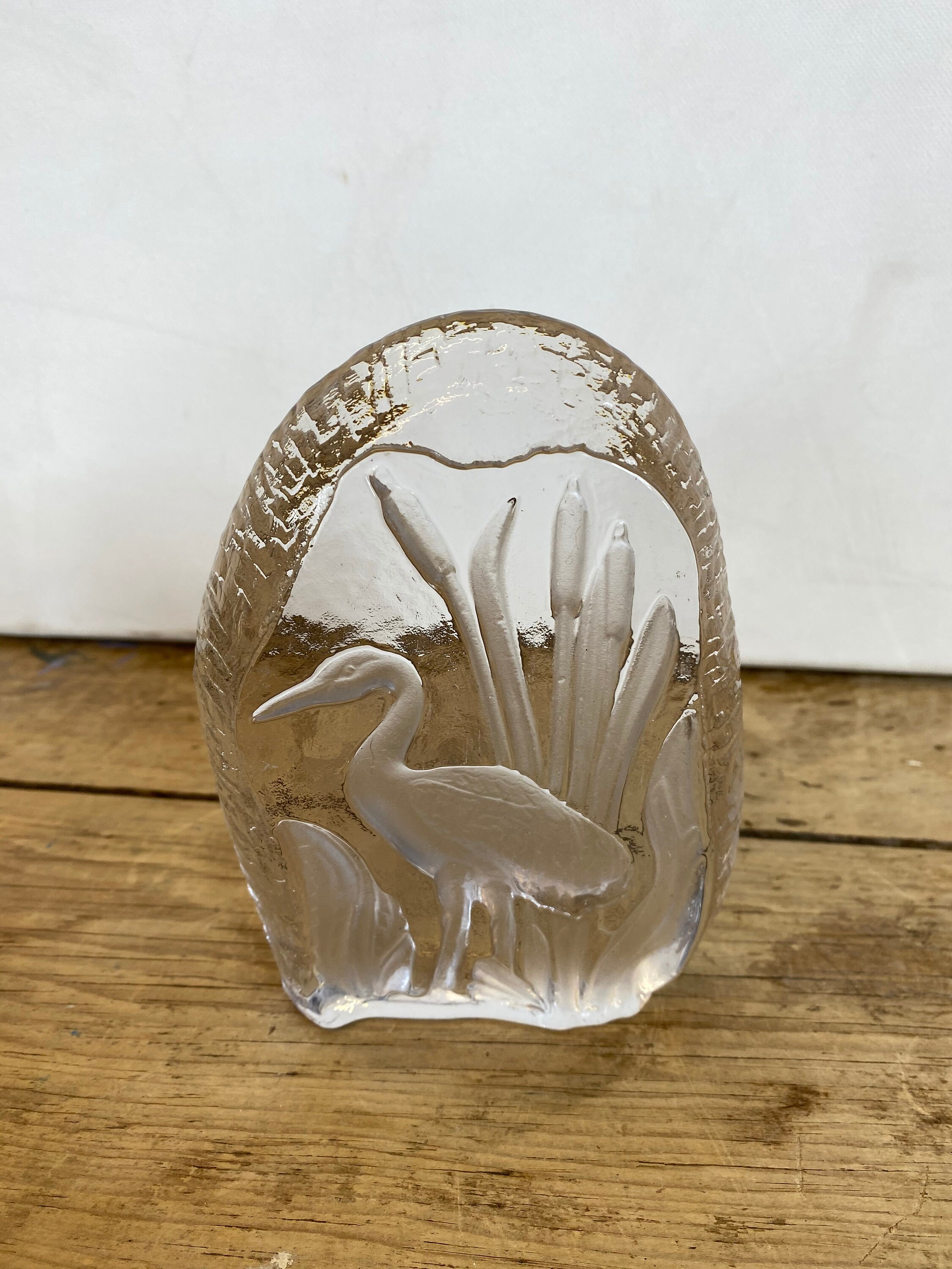Vintage Goebel 24% Lead Crystal Intaglio Glass Paperweight Stork Bird ...
