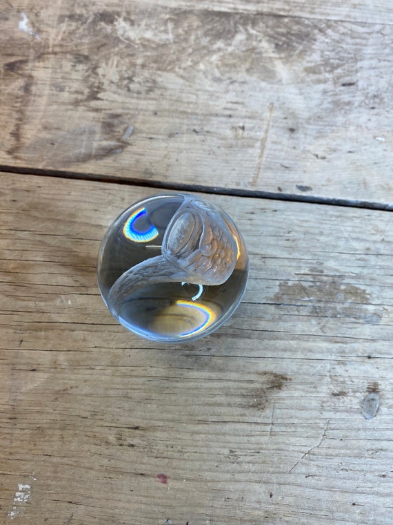 Vintage Round Clear Glass Paperweight With Rustic Etched Bird - Etsy