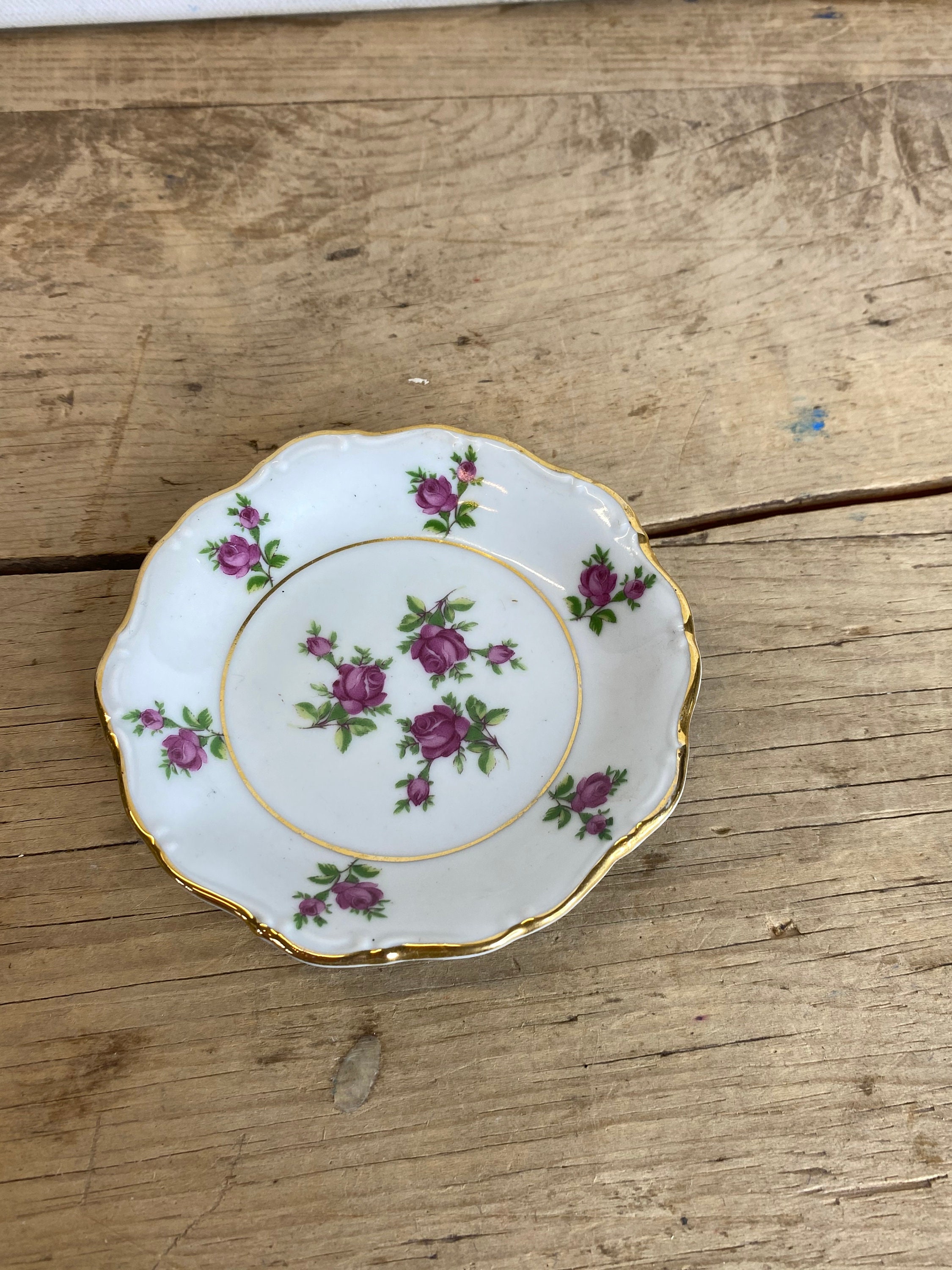 Vintage Czech Purple Rose Pin Dish With Gold Edge. Made in ...