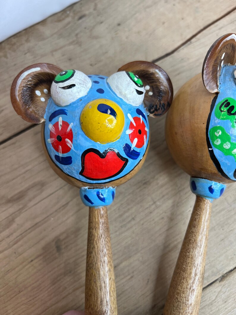Vintage Pair of Maracas From South America, Brightly Painted in Good ...
