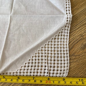 Vintage White Cotton Hanky / Handkerchief. Embroidered Pierced Edge and ...