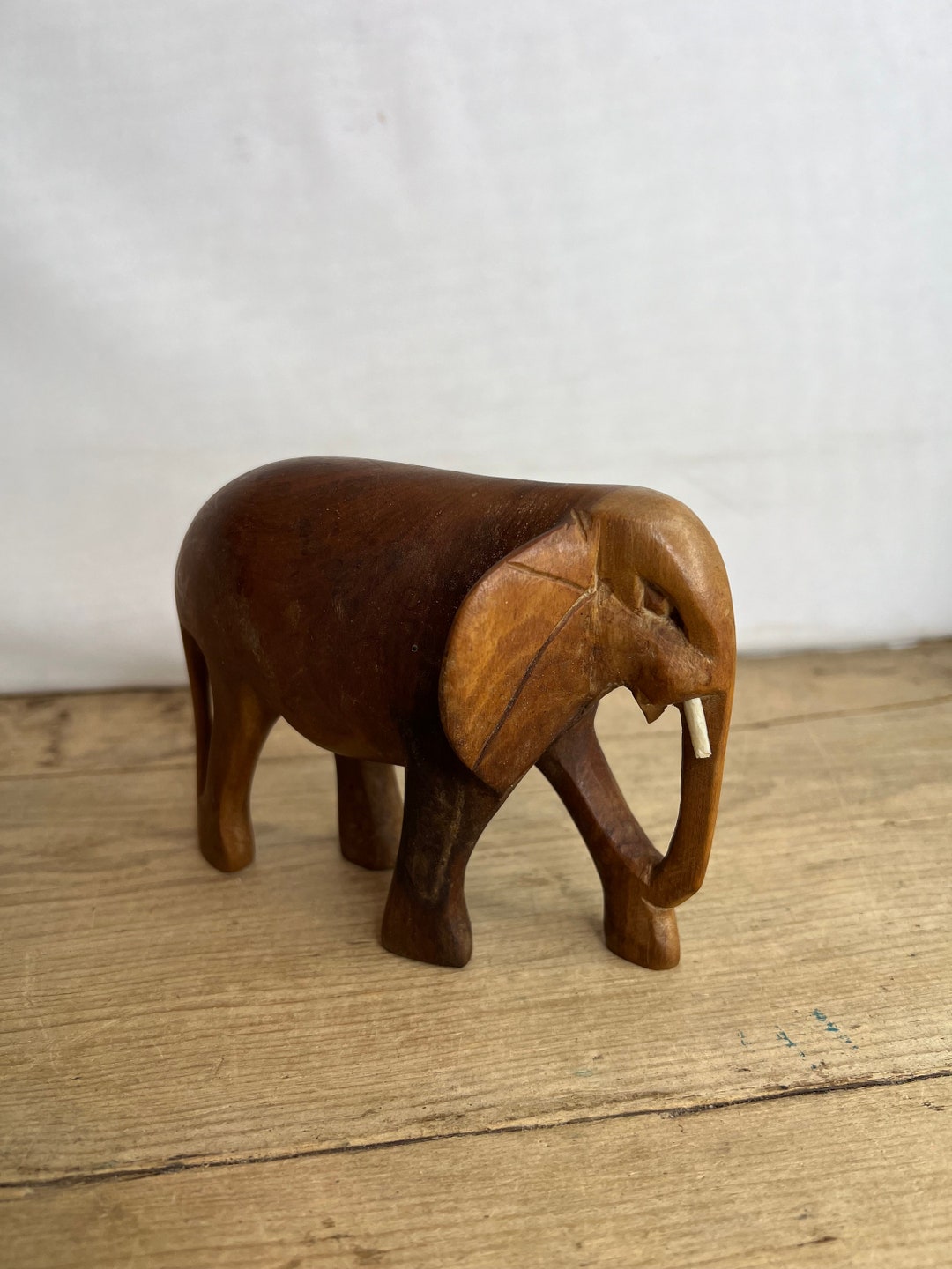 Vintage Rustic Hand Carved Wooden Elephant. in Good Overall Condition ...