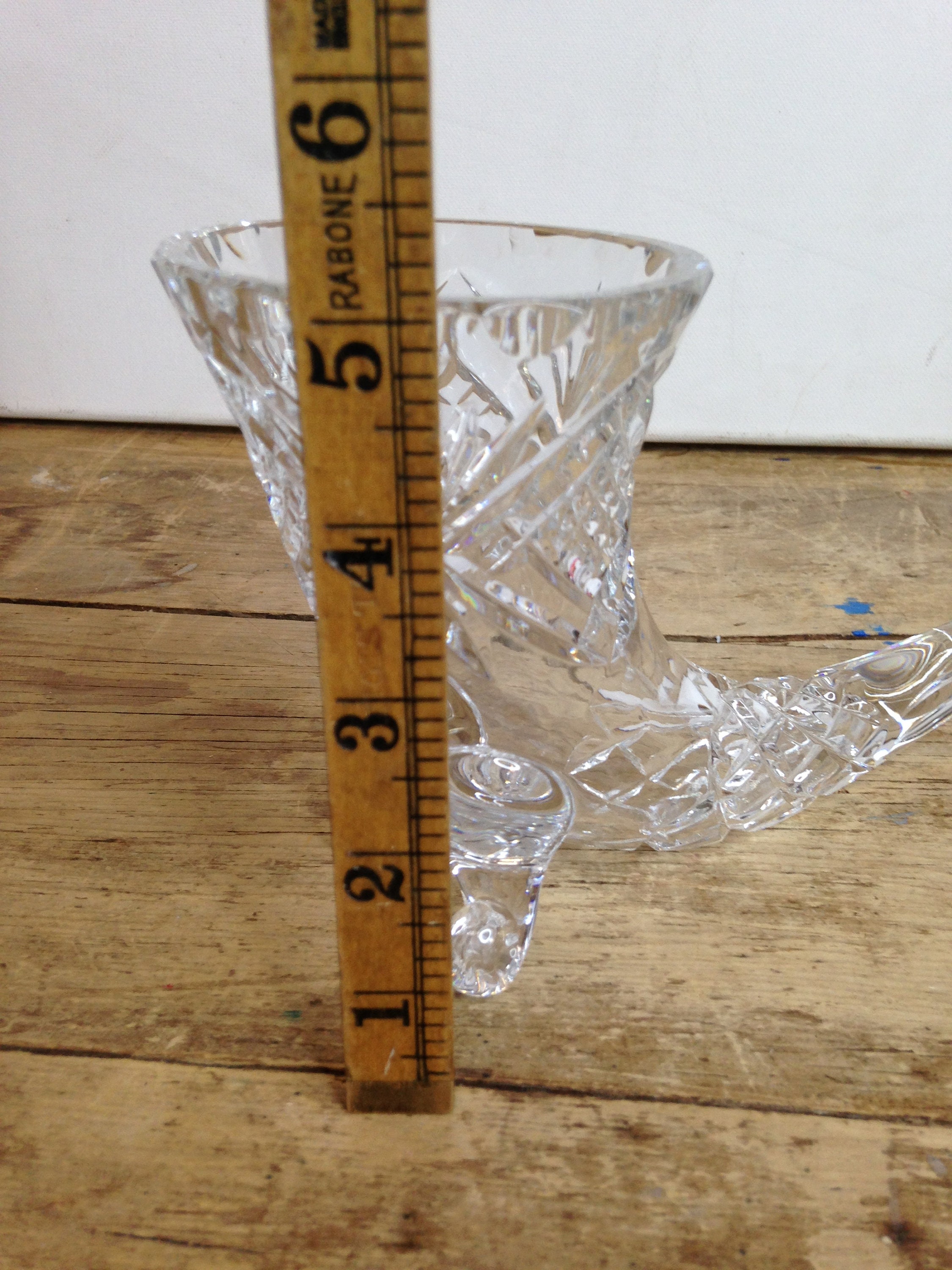 Vintage Round Clear Cut Glass Horn Shaped Ornament / Posy | Etsy