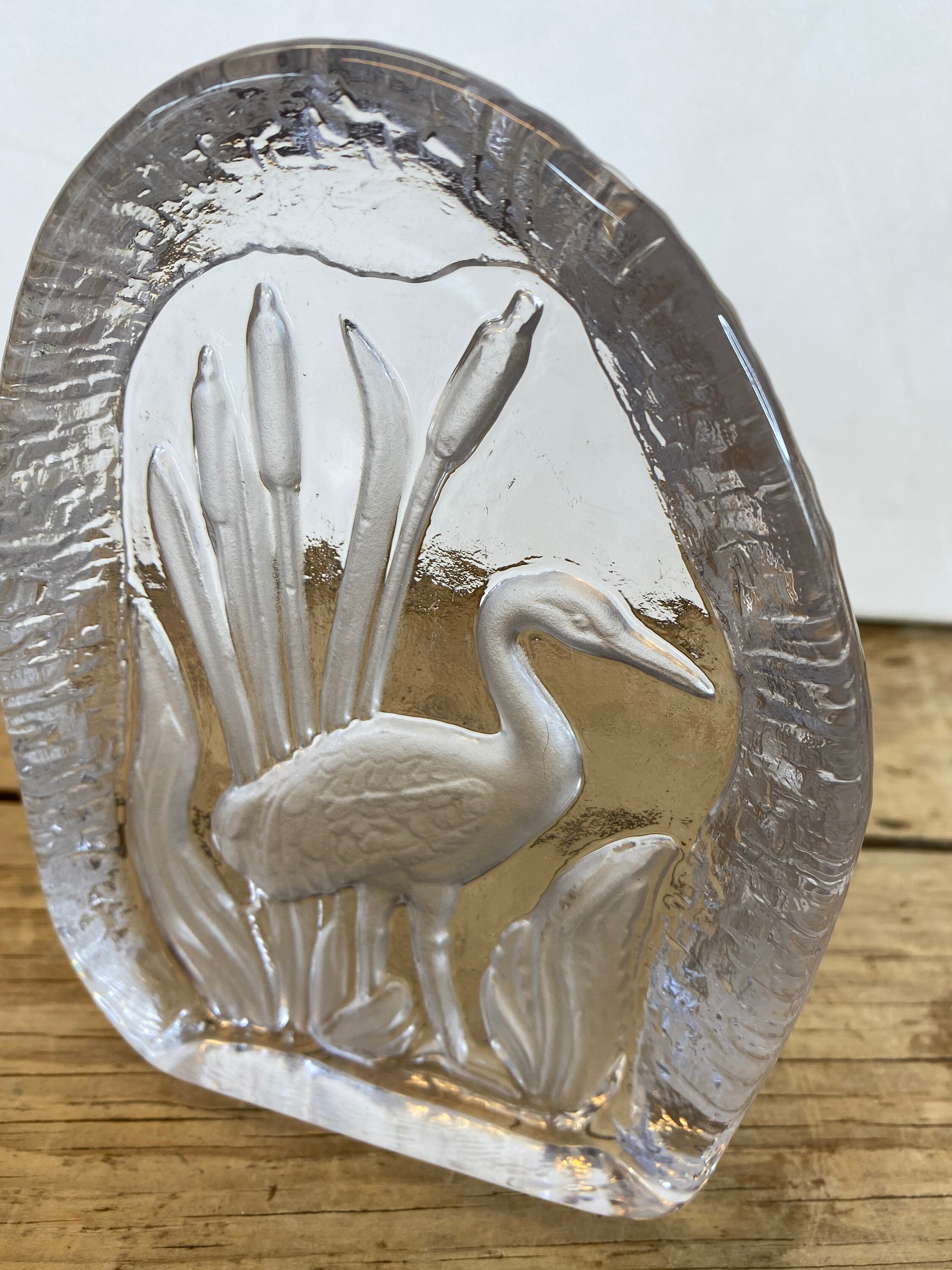 Vintage Goebel 24% Lead Crystal Intaglio Glass Paperweight Stork Bird ...