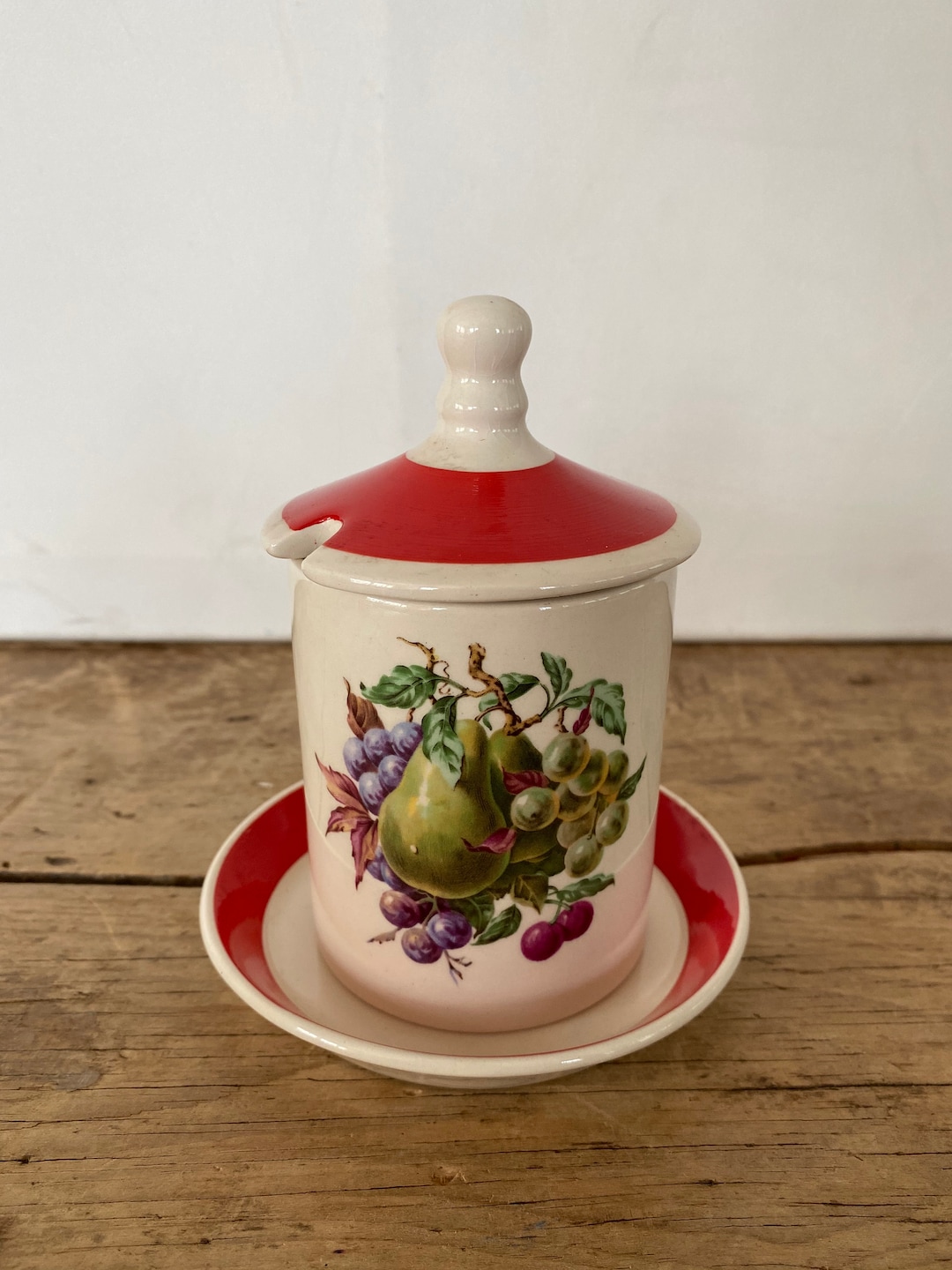 Vintage Wade White and Red Fruit Decoration Lidded Preserve Jar and ...