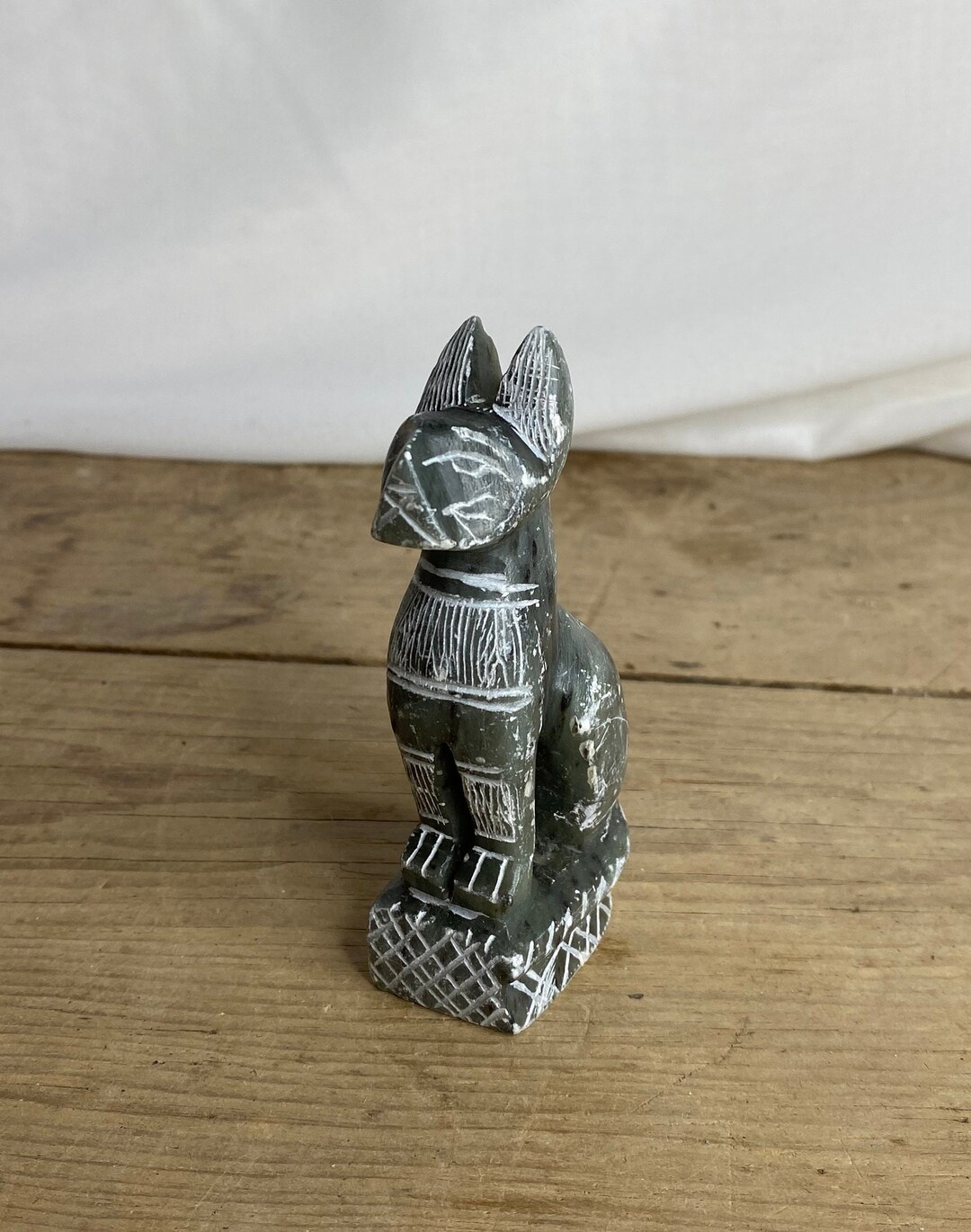 Vintage Natural Carved Marble Cat Figurine. in Good Condition - Etsy
