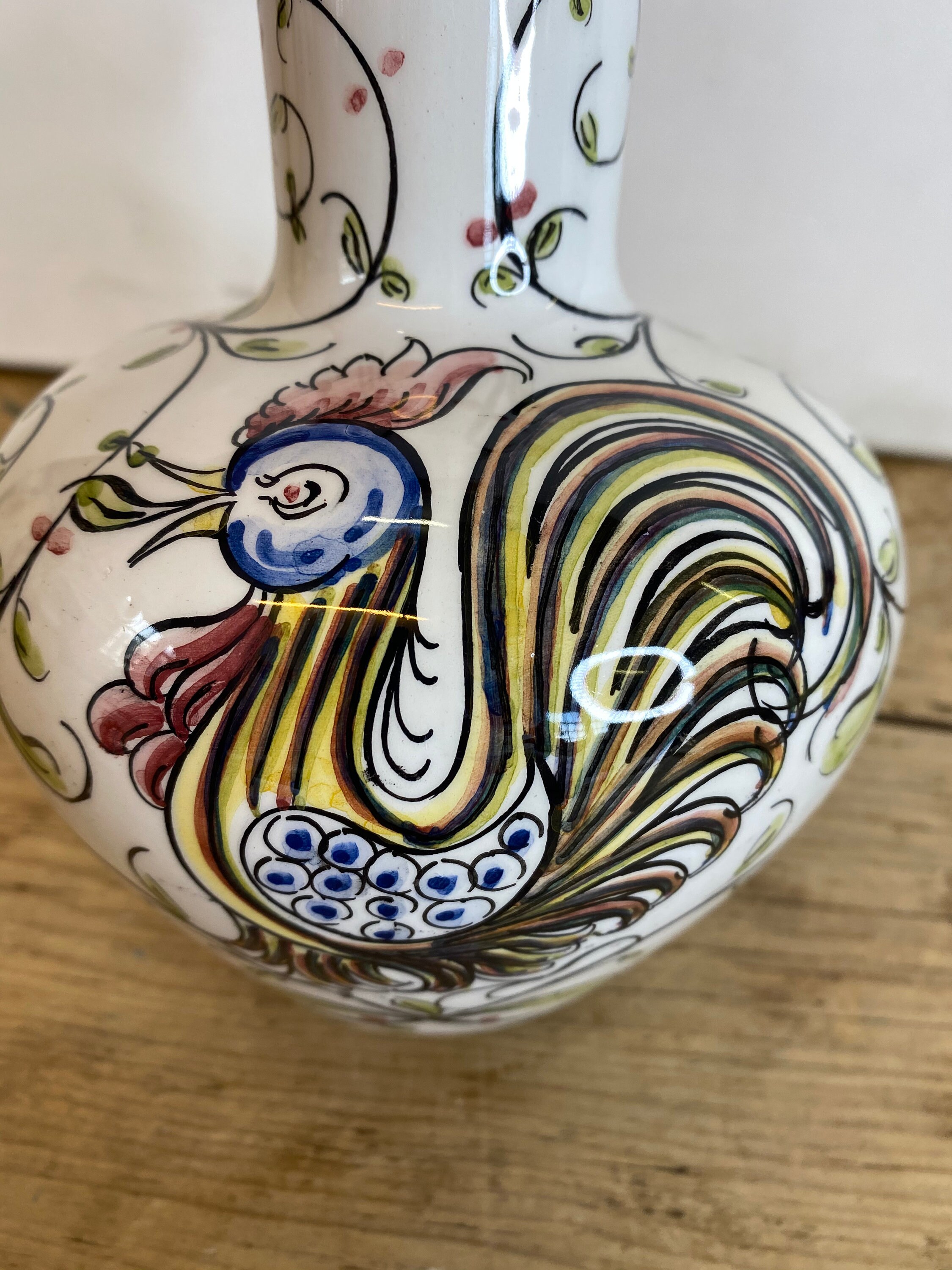 Vintage Anfora Agueda Hand Painted Vase. Made in Portugal. Cockerel ...