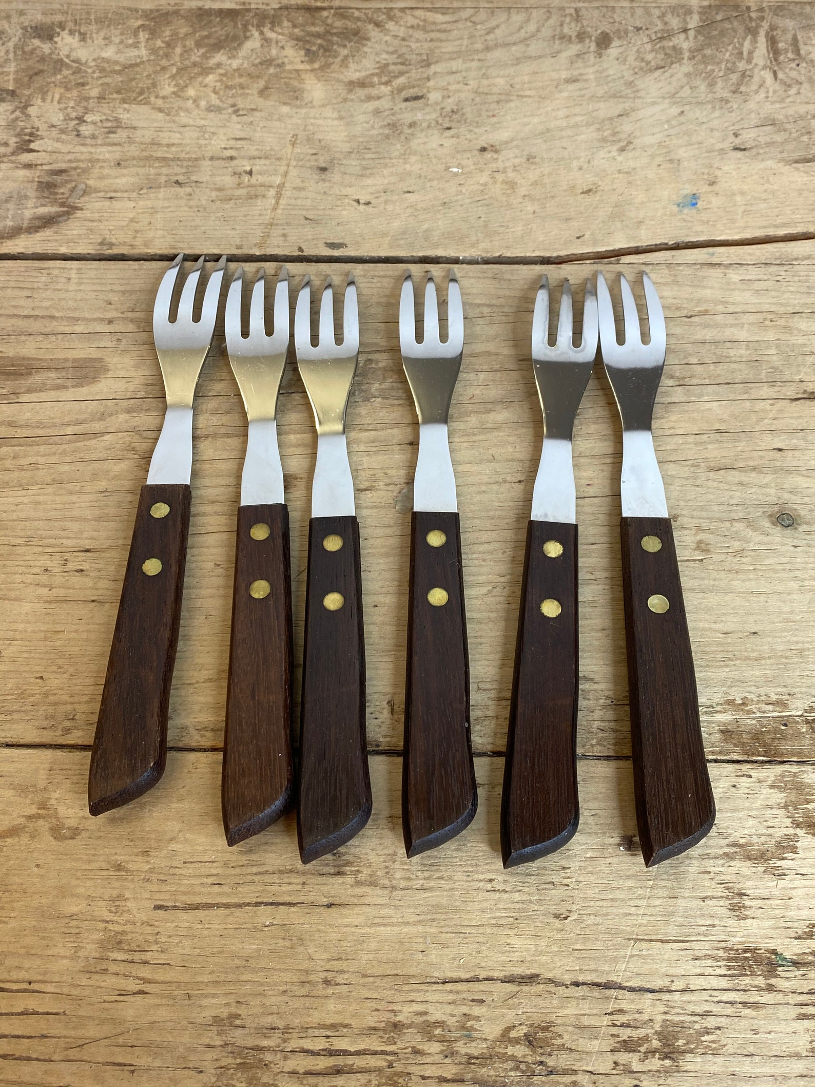 Vintage Boxed Set of 6 X Teak Handled Forks. - Etsy