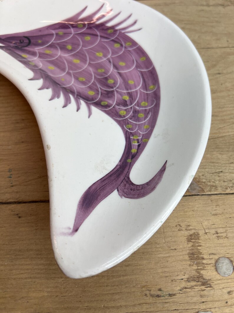 Vintage Tasca Italy Handpainted Pottery Plate Purple Fish Illustration ...