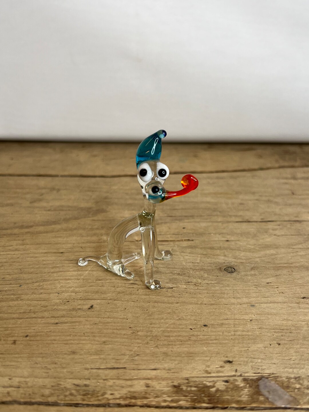 Vintage Quirky Clear and Blue Glass Dog / Puppy With Tongue Stuck Out ...