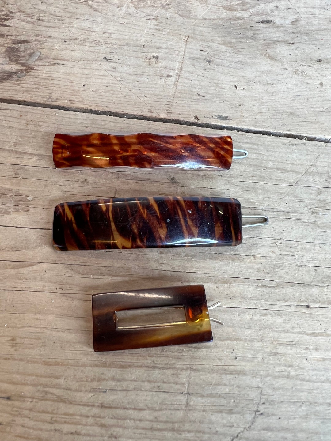 Vintage Set of 3 1920's Celluloid Oval Hairclip / Barette. Faux ...