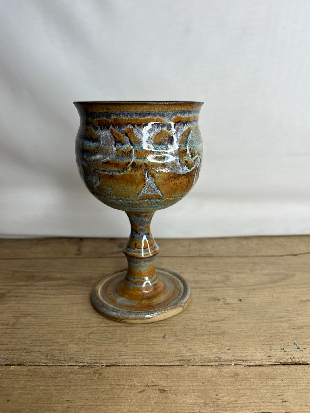 Vintage Allan & John Hughes, Wilan Pottery, Oxide Glaze Tall Goblet ...