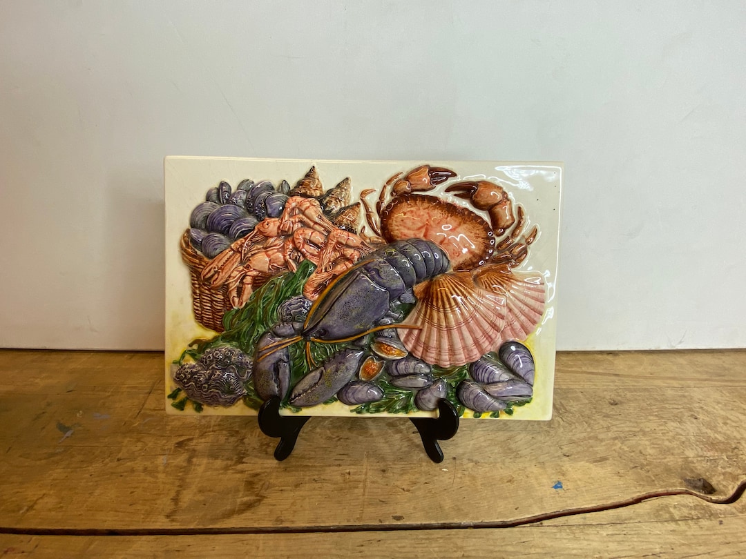 Vintage Rare Large Rectangular Seafood / Shellfish Design Ceramic 3D ...