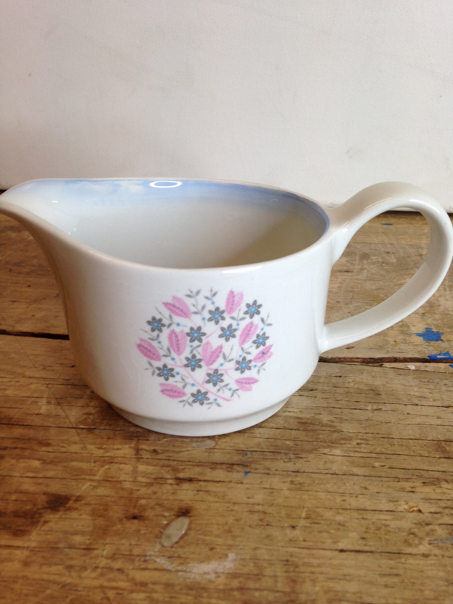 Vintage Retro White, Blue and Pink Gravy / Sauce Boat, Unnamed More ...