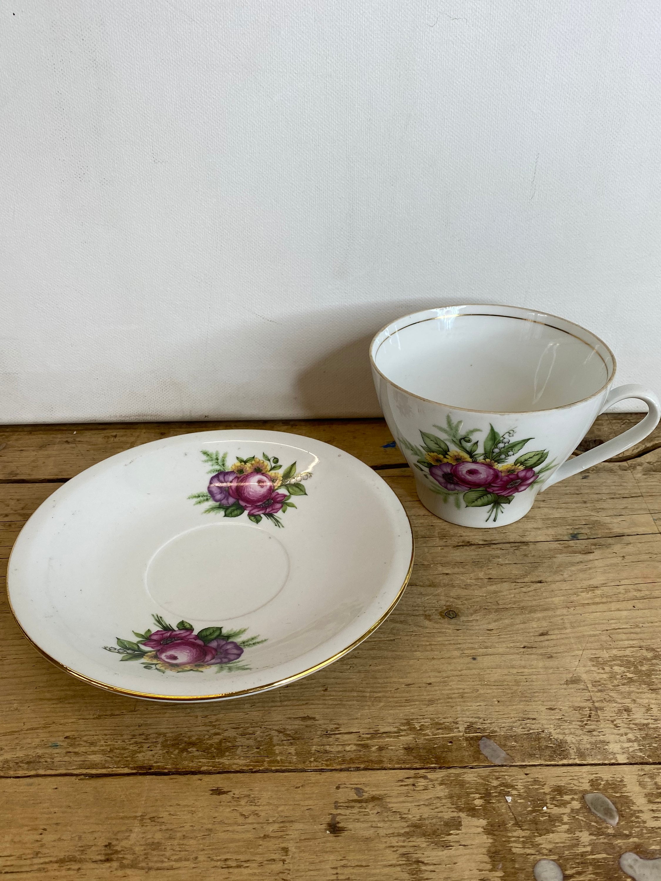 Vintage Kahla Large Cup and Saucer Yellow and Purple Floral | Etsy