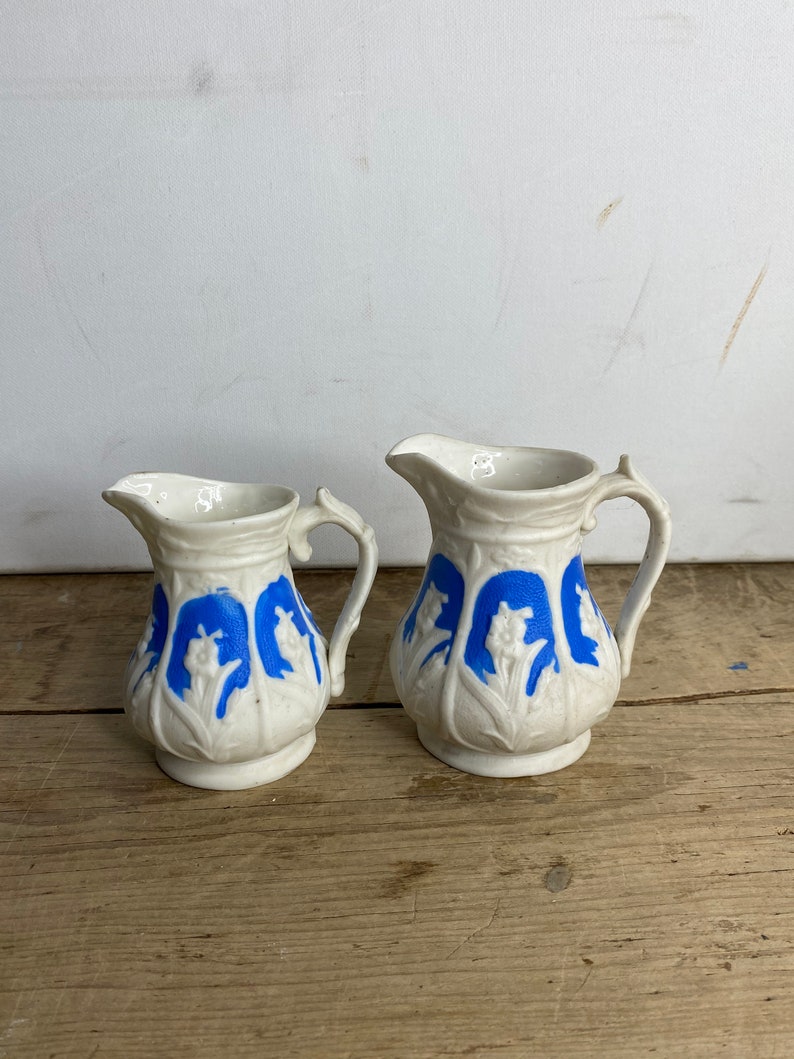 Vintage Pair of Blue and White Small Jugs With Jasperware - Etsy