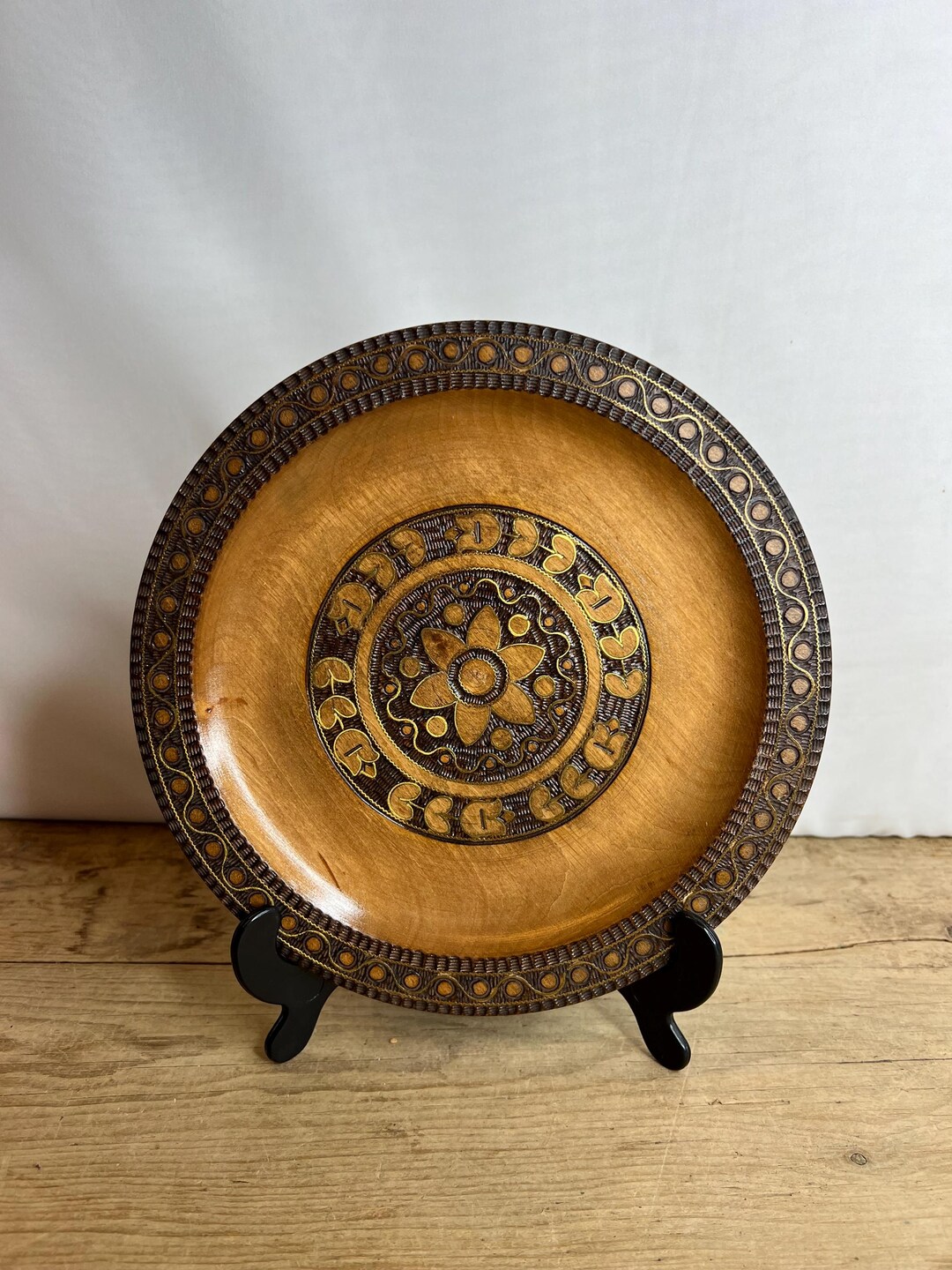 Vintage Handmade Polish Wooden Plate With Carved Design . Good ...