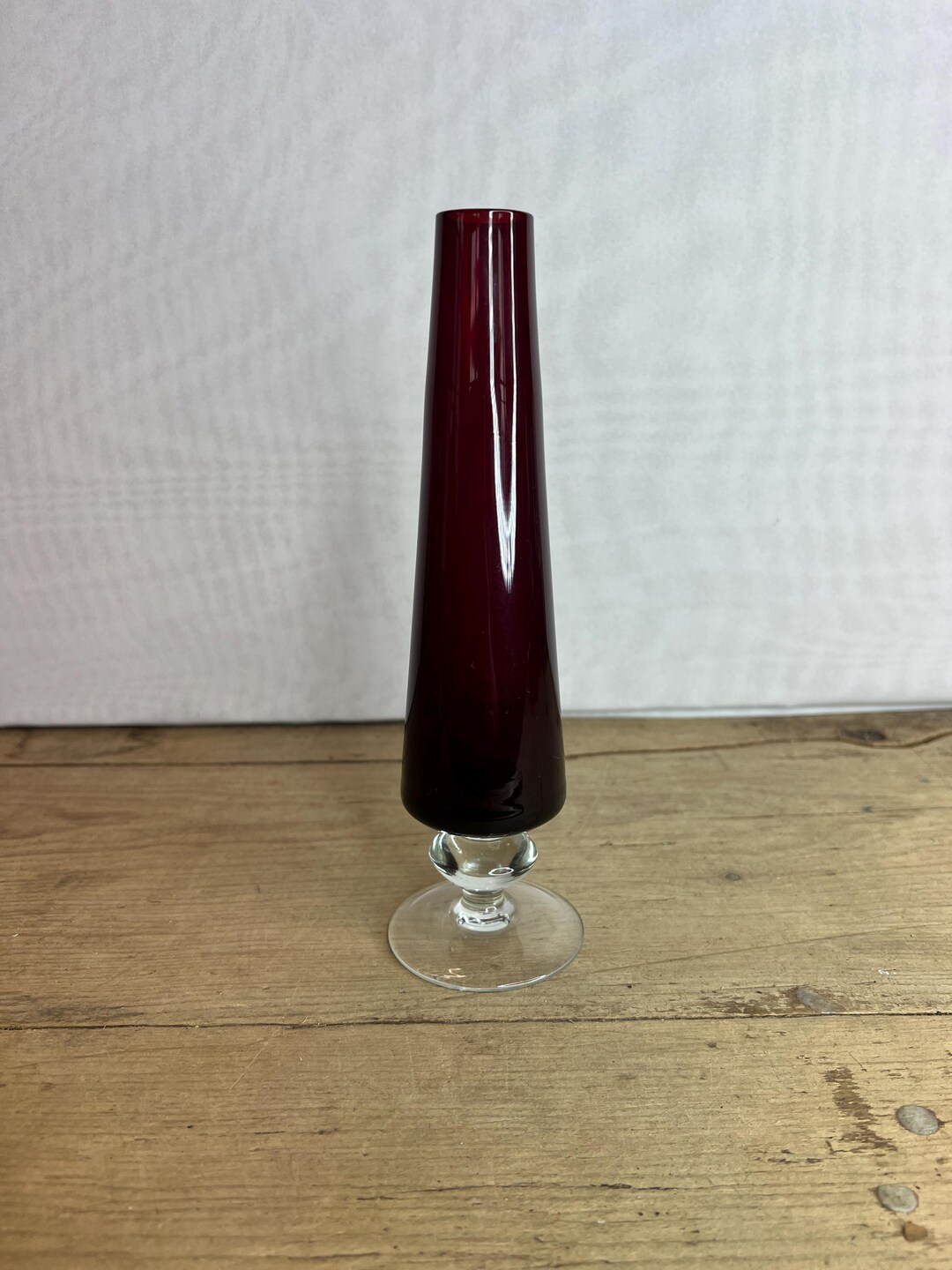 Vintage Napco Ware Japan?? Ruby Red Tall Footed Vase With Clear Glass ...