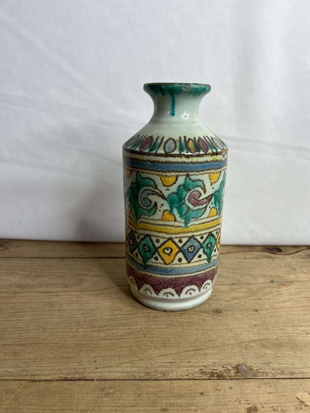 Buy Vintage Moroccan/ Moorish Tall Vase. Pretty Yellow, Red, Green and ...