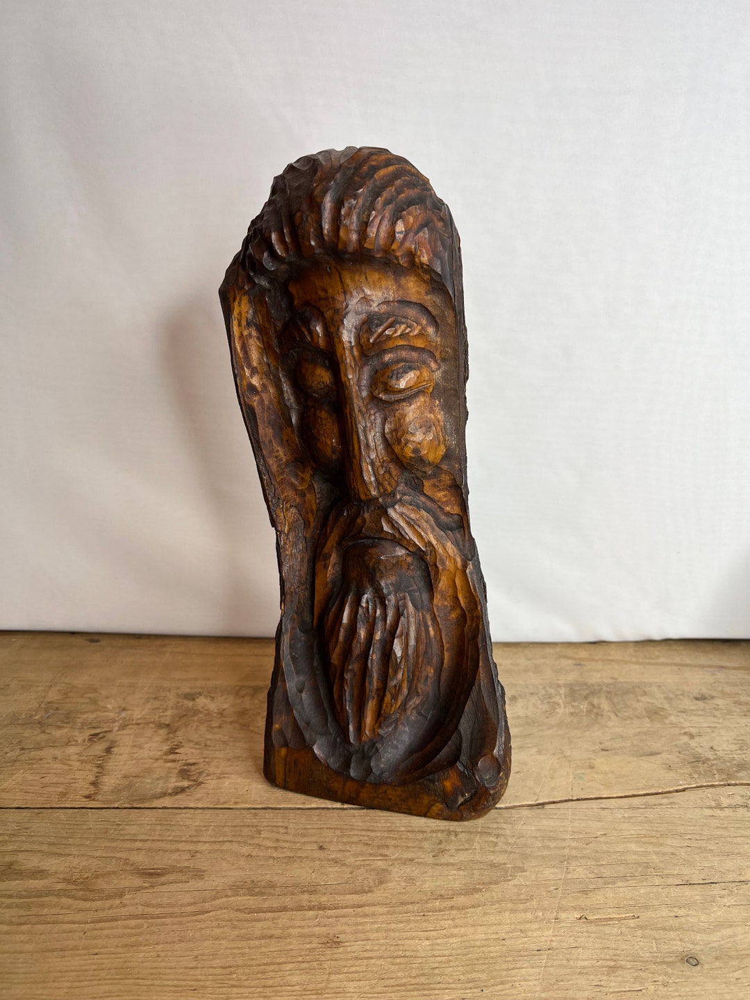 Vintage Hand Carved Wooden Face From A Full Log. Unique Log Carving - Etsy
