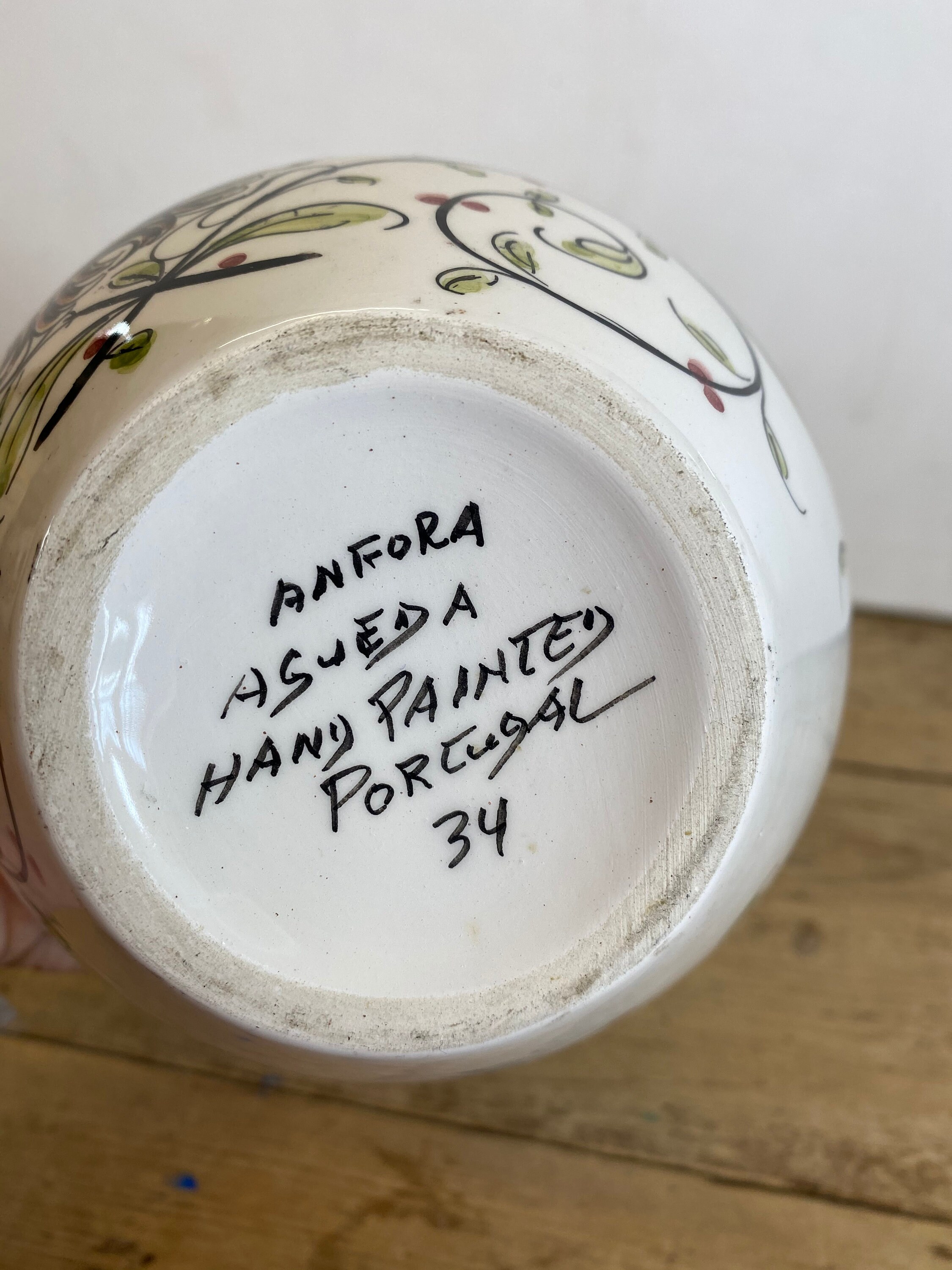 Vintage Anfora Agueda Hand Painted Vase. Made in Portugal. Cockerel ...