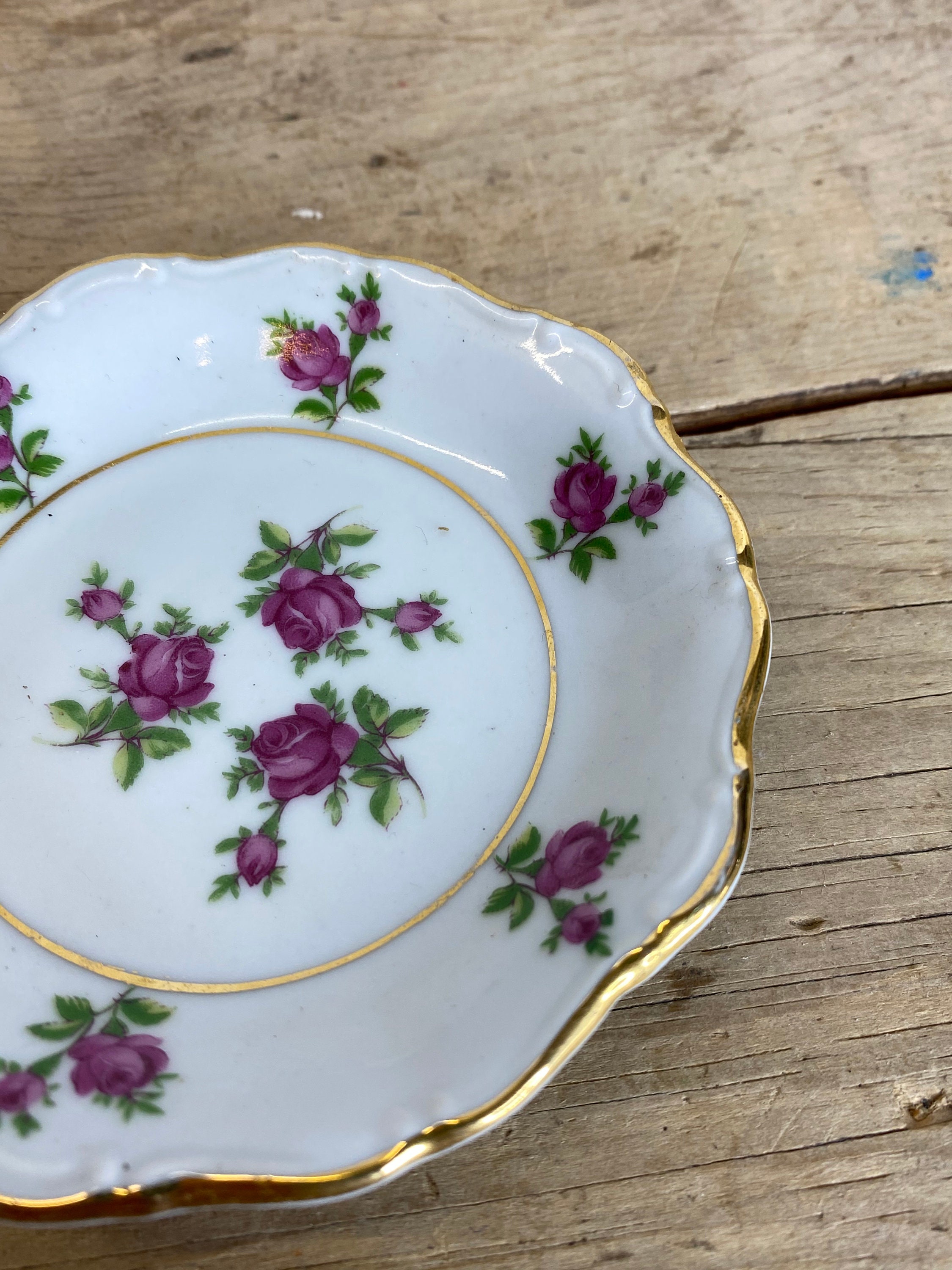 Vintage Czech Purple Rose Pin Dish With Gold Edge. Made in ...