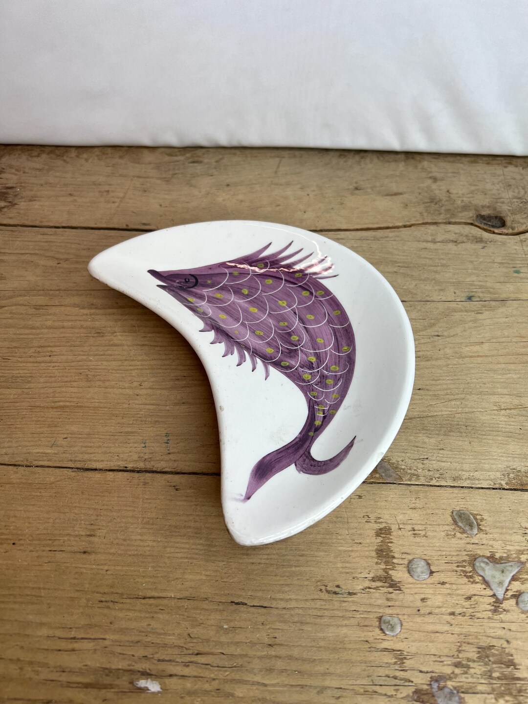 Vintage Tasca Italy Handpainted Pottery Plate Purple Fish Illustration ...
