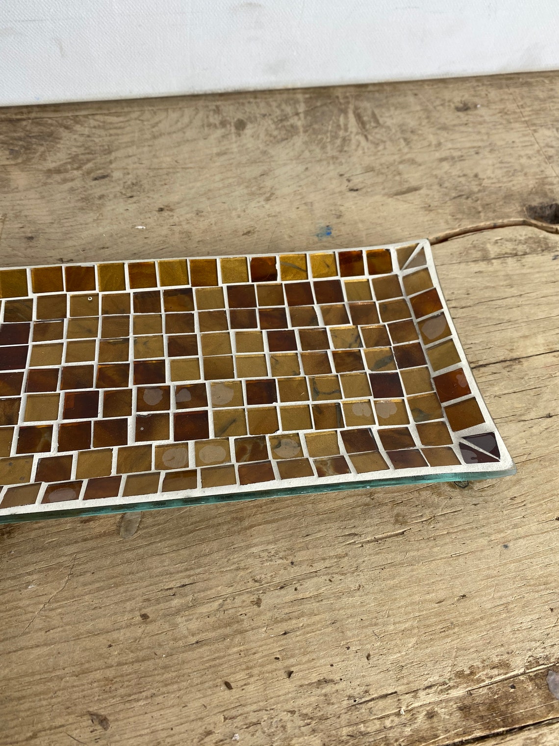 Vintage Unnamed Rectangular Brown and White Glass Tile Long - Etsy