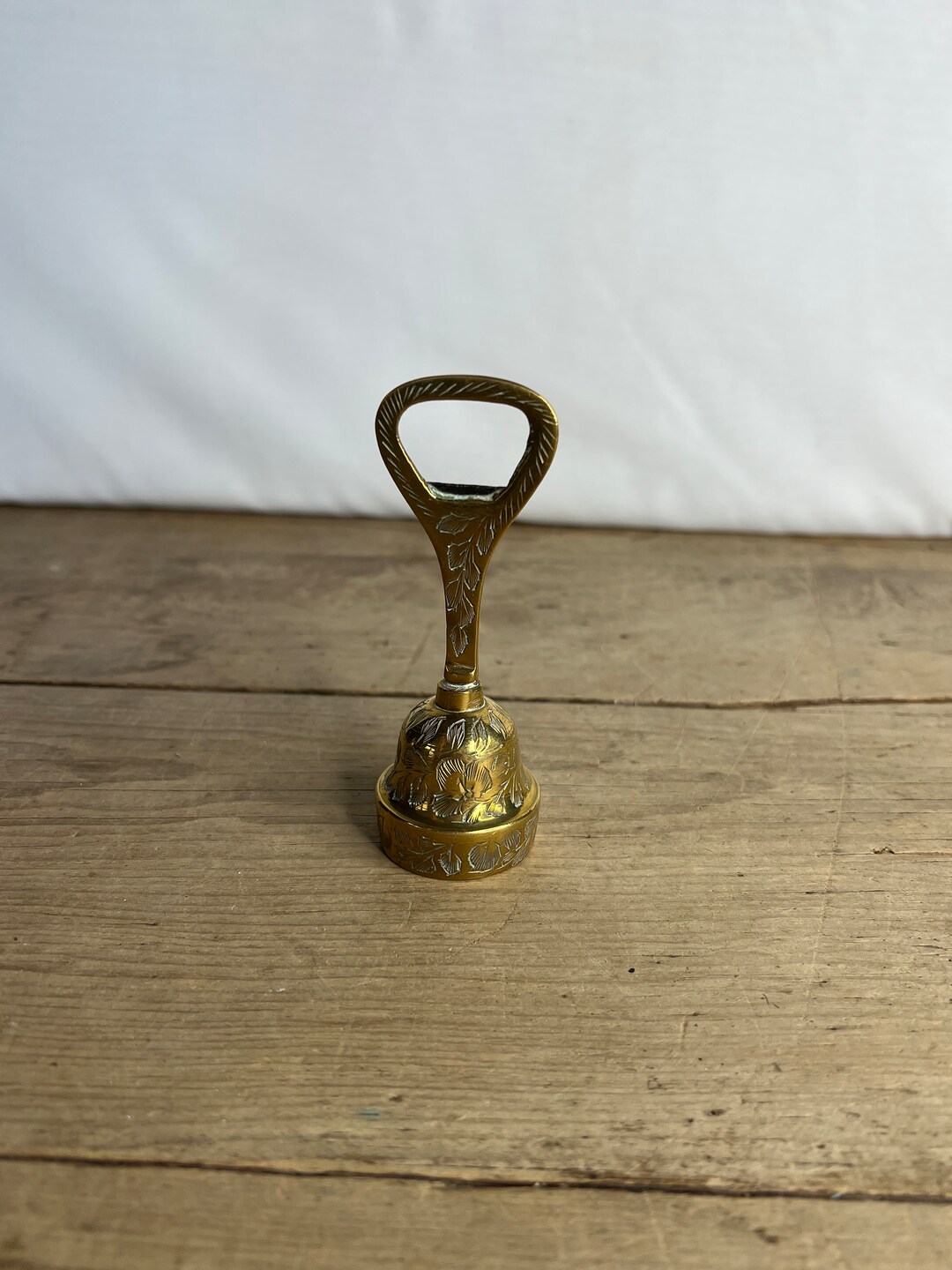 Vintage Tall Brass Bell With Bottle Opener Handle With Etched Flower ...