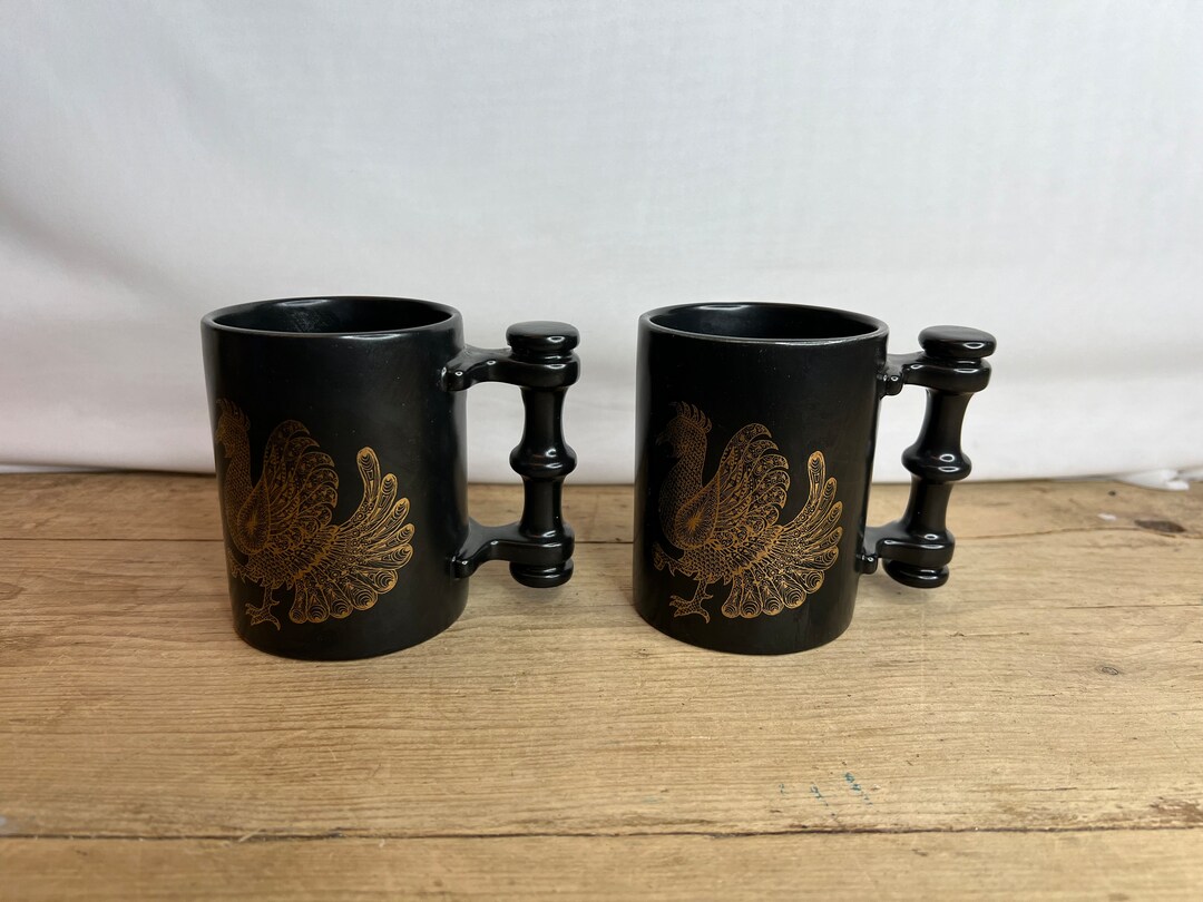 Vintage Pair of Portmeirion Phoenix Mugs Tankards Black Pottery With ...