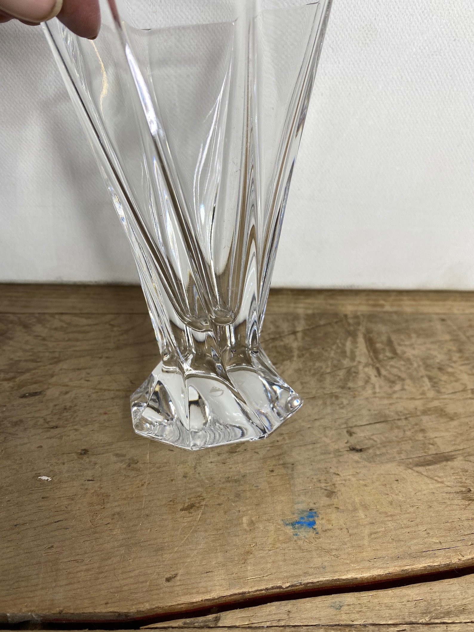 Vintage Cone Shaped Twisted Angular Clear Cut Glass Tall Vase | Etsy