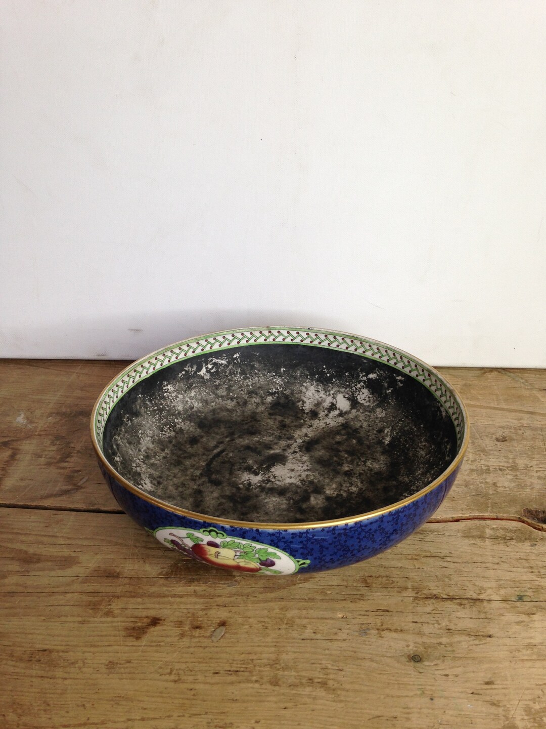 Vintage Maling Cetem Ware Blue Fruit Large Bowl / Dish. With Black ...